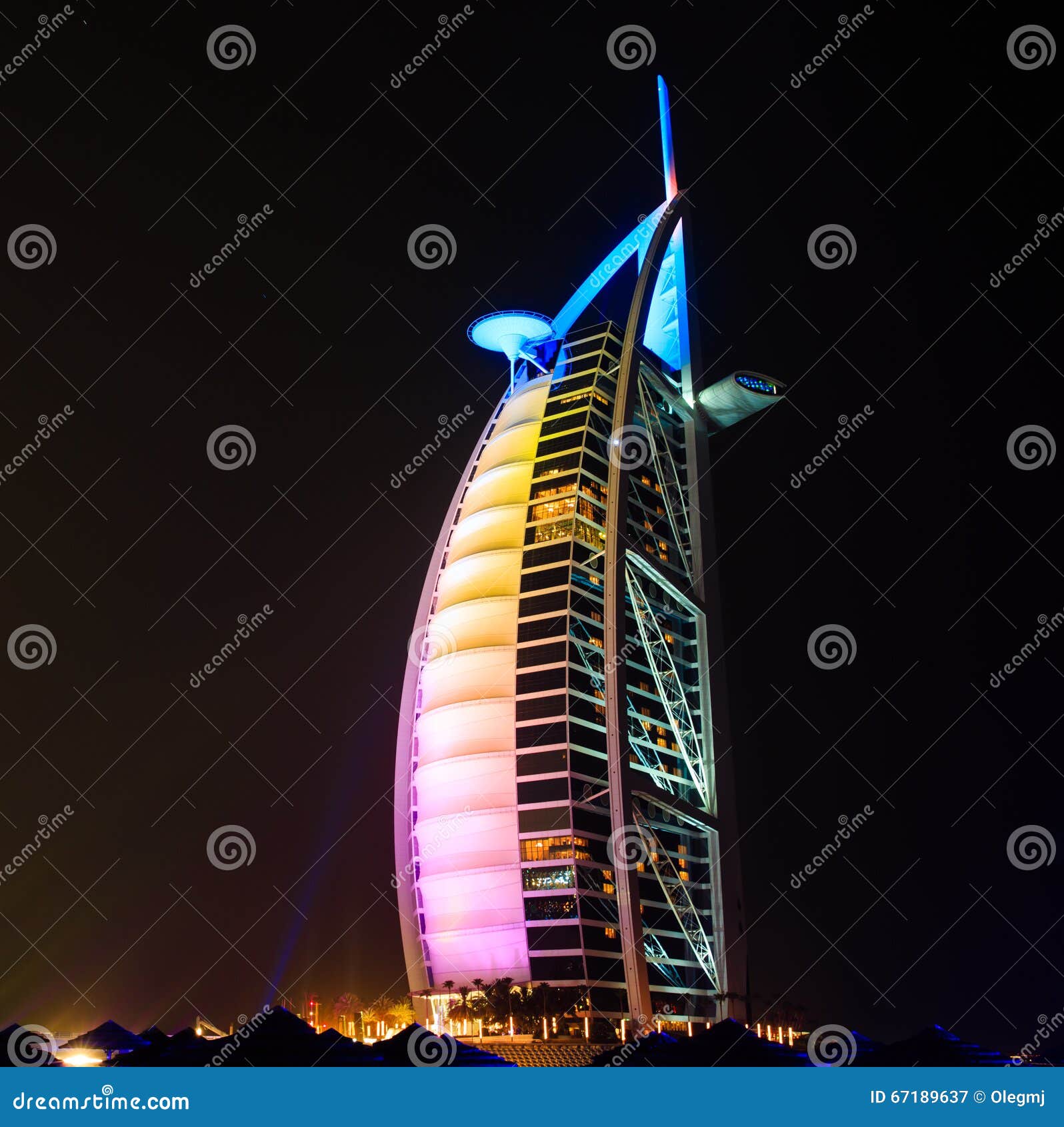View of the Beautiful, Modern Building at Night with Modern Arch ...