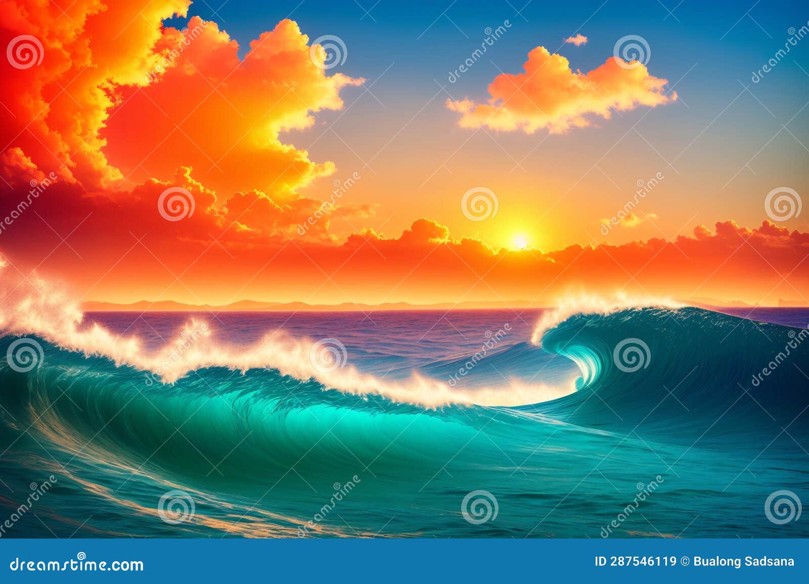 A View of a Beautiful Sea Wave. Stock Illustration - Illustration of ...