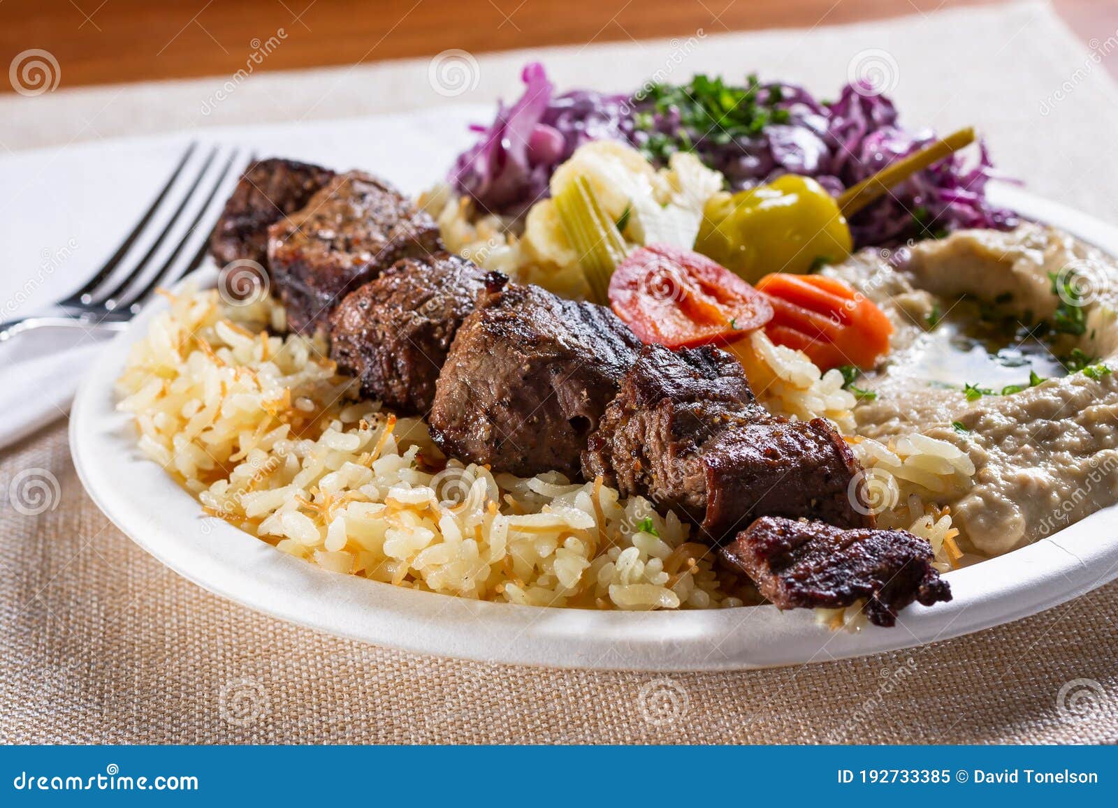 Beef kabob combo stock image. Image of copy, rice, hummus - 192733385