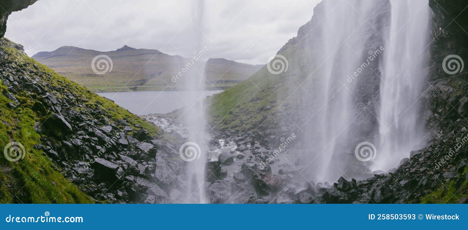 View Behind Fossa Waterfall in the Faroe Islands Stock Image - Image of ...