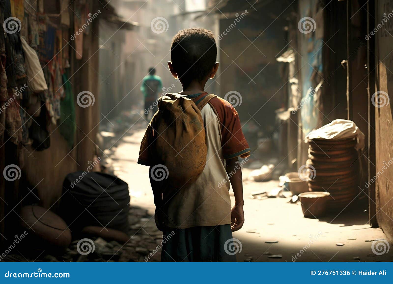 View from Behind of a Hungry Boy in a Slum District. Generative AI ...