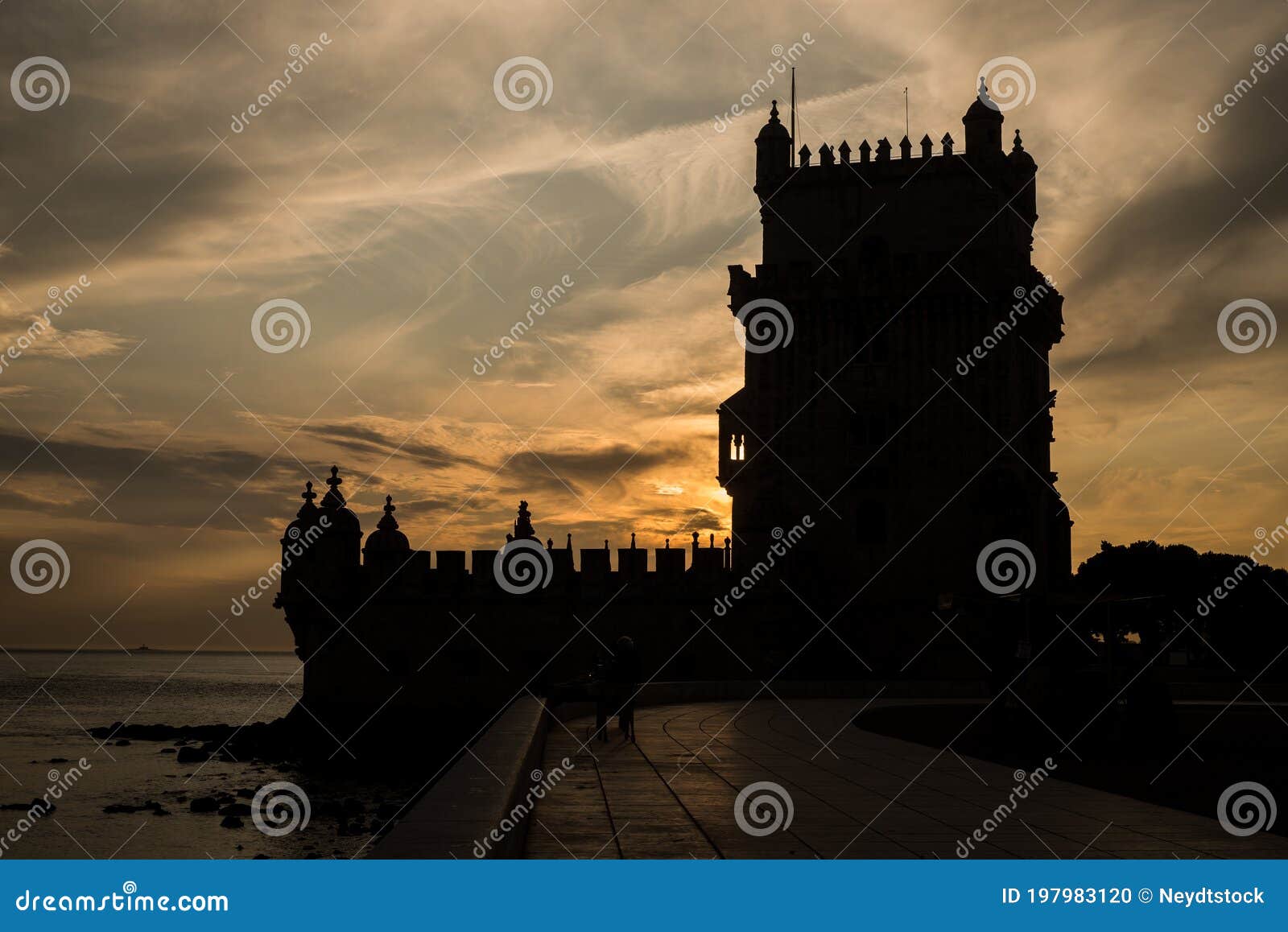 Belem Tower in Lisbon on Sunset Background Stock Photo - Image of ...