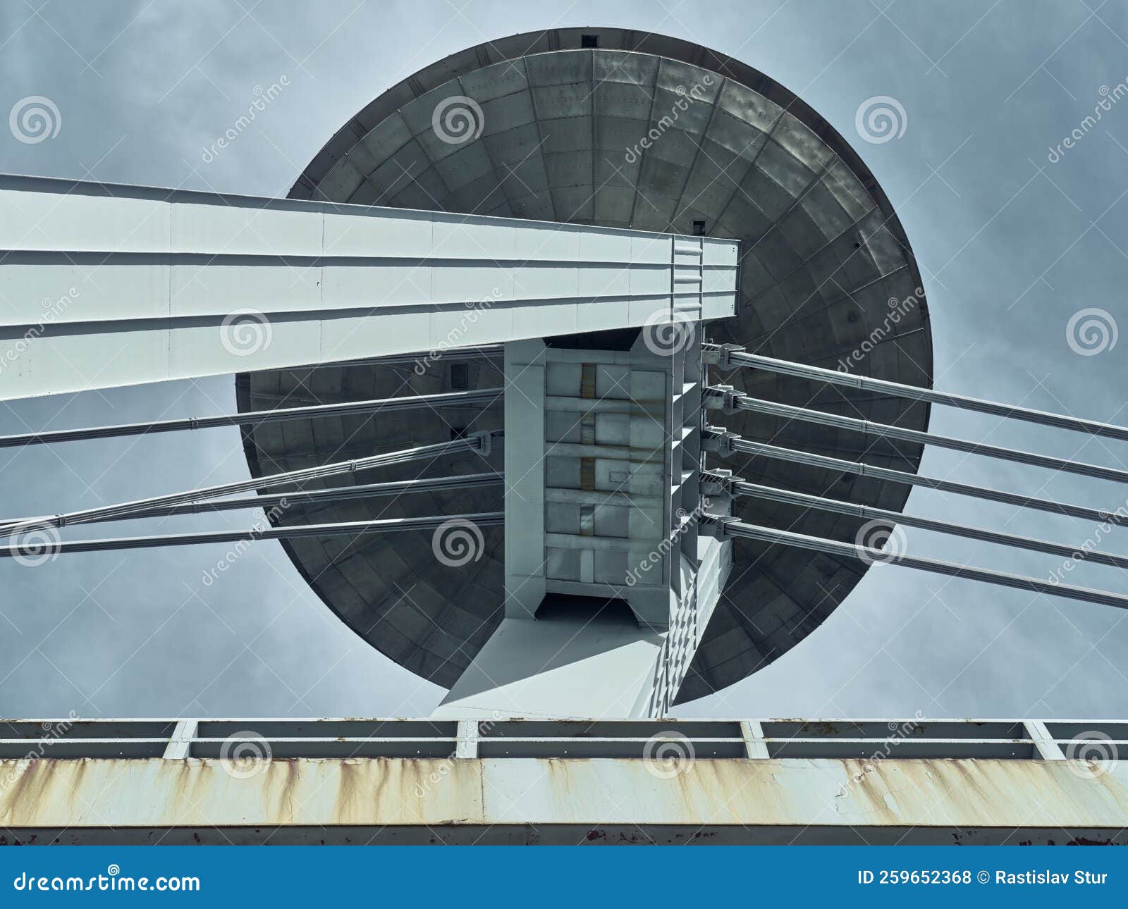 View from Below on the Architecture of the Metal Bridge with a Circular ...