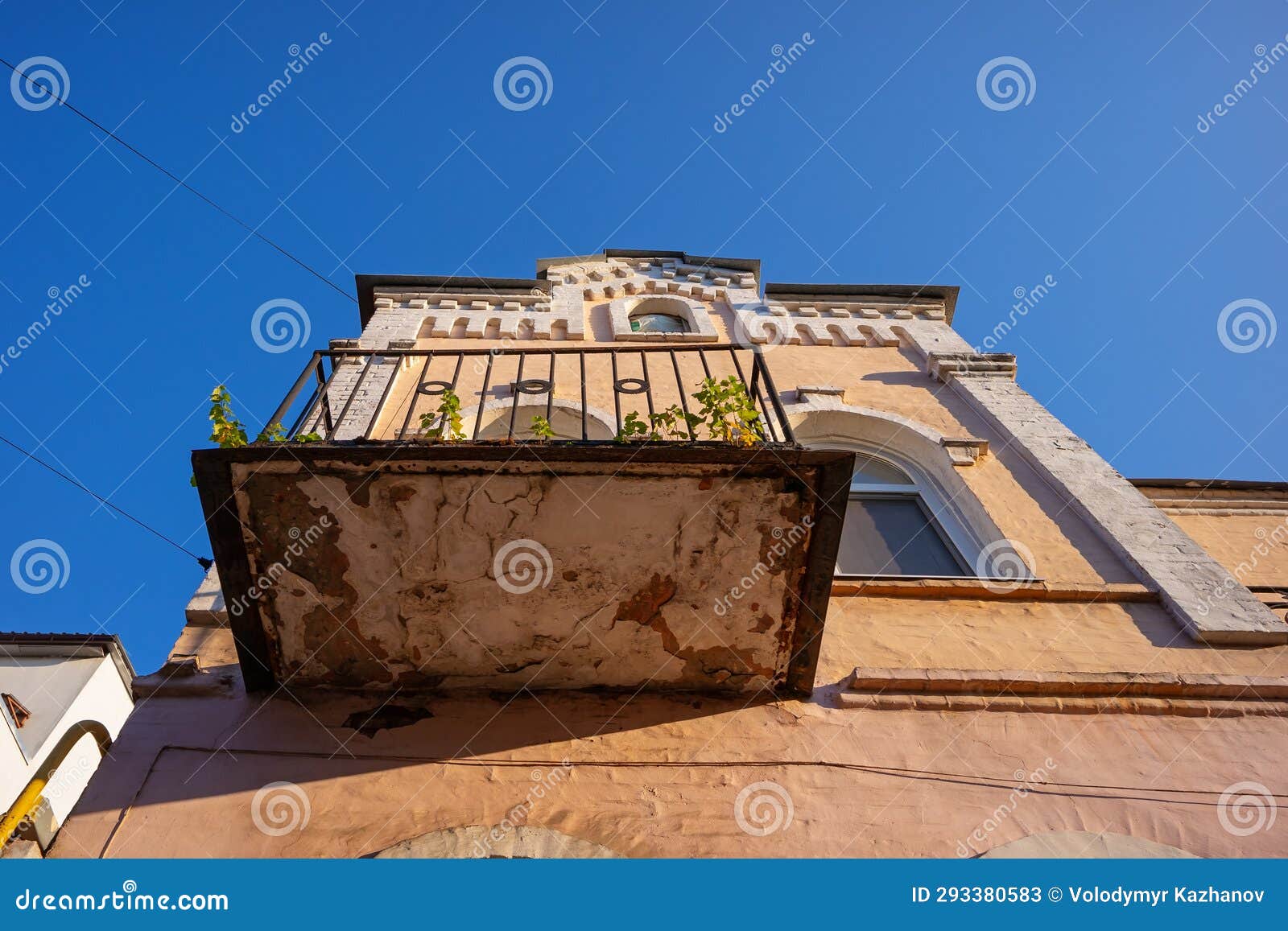 View from Below of the Balcony of an Old Building with Architectural ...