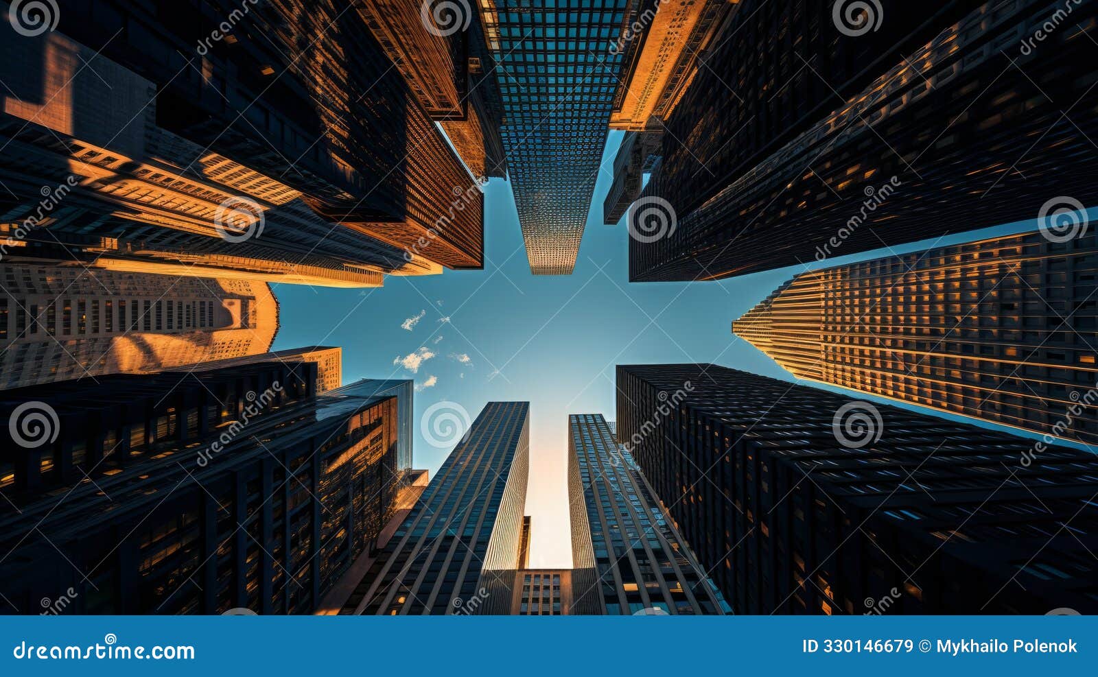 View from Below into Blue Sky with Clouds of Large Modern Skyscraper ...