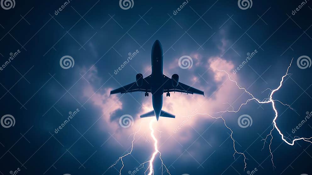 View from Below the Plane during a Flight into a Thunderstorm Stock ...
