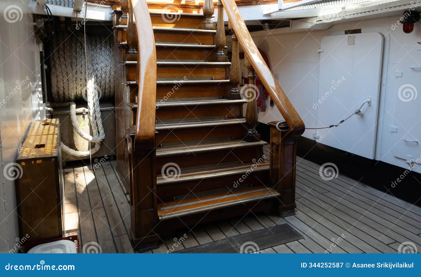 A View from the Below of the Ship Deck with a Wooden Staircase Leading ...