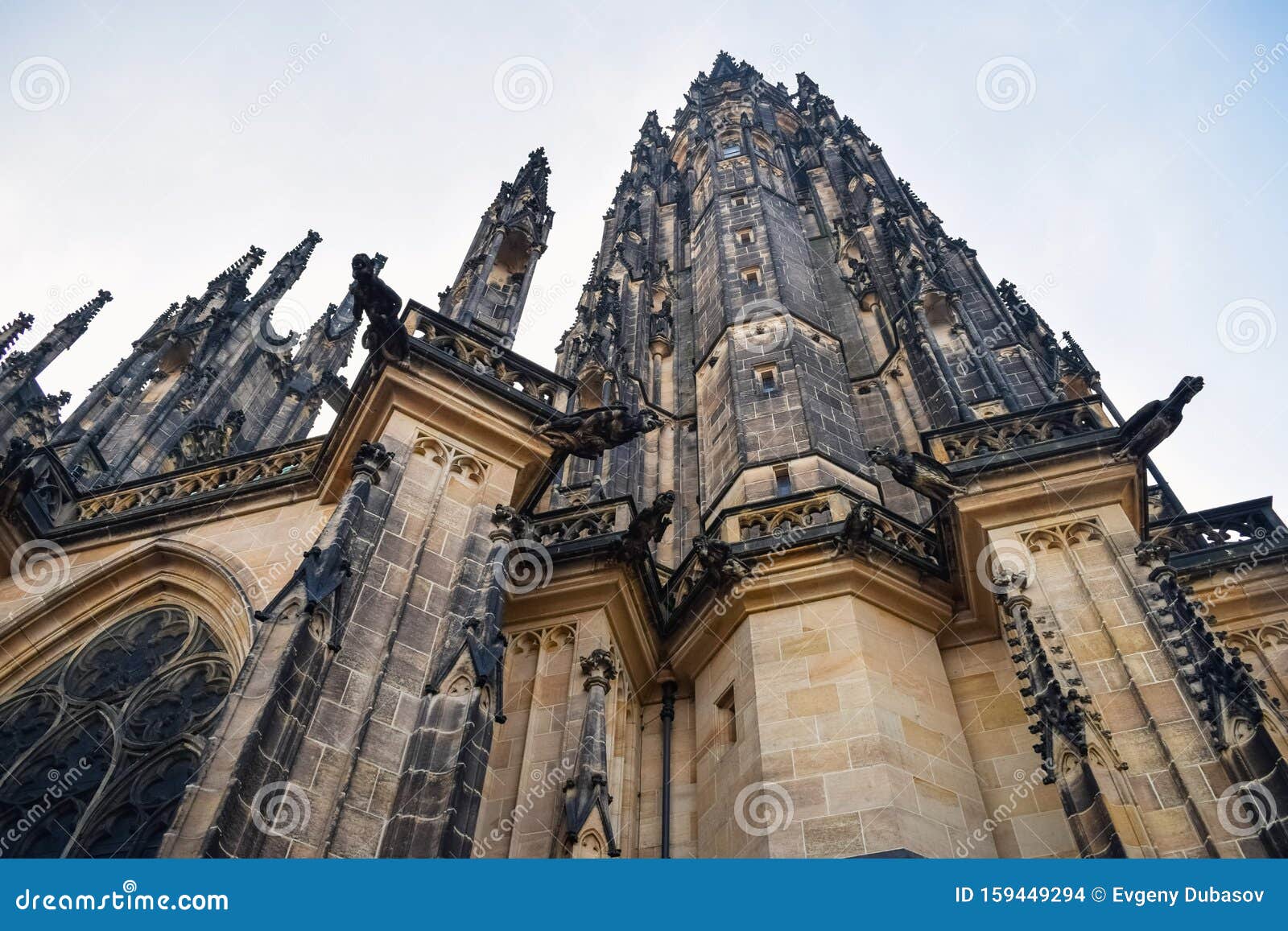 View from Below on Tall Ancient the St. Vitus Cathedral with Statues in ...