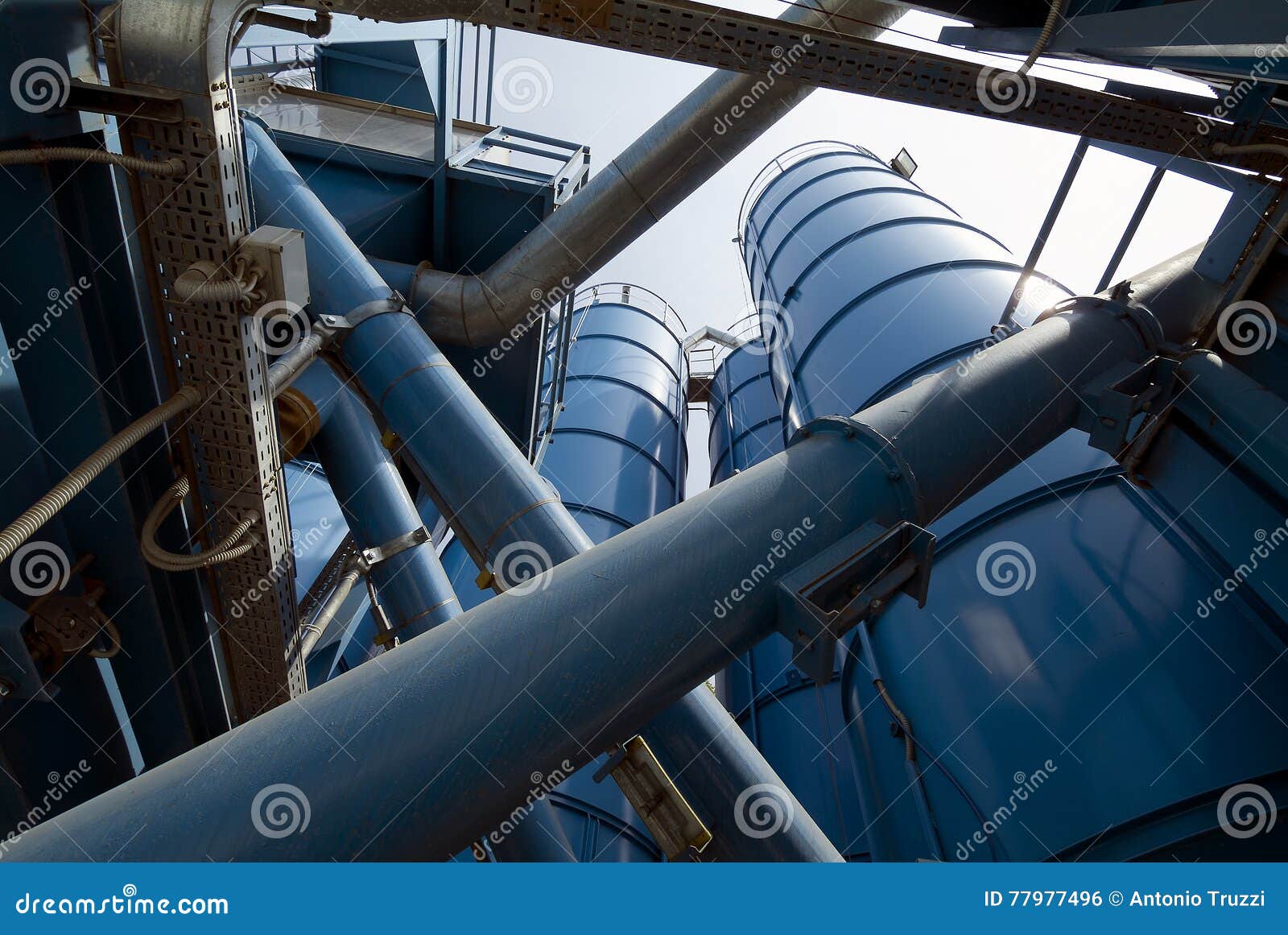 View from Below of Tower Silos Bulk Storage Stock Photo - Image of ...