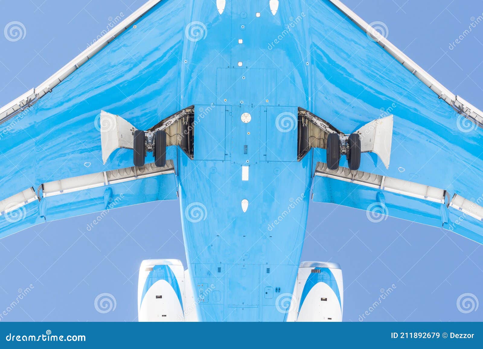 View from Below Under the Flying Airplane before Landing, in Detail ...