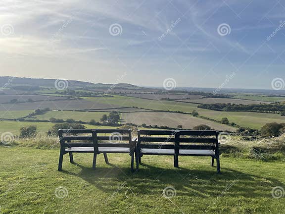 A View from a Bench on a Mount Showing Rolling Hills Stock Photo ...