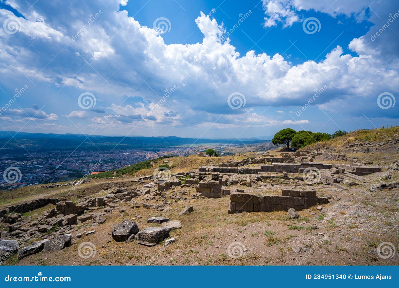 The View of Bergama District from the Ancient City of Pergamon Stock ...