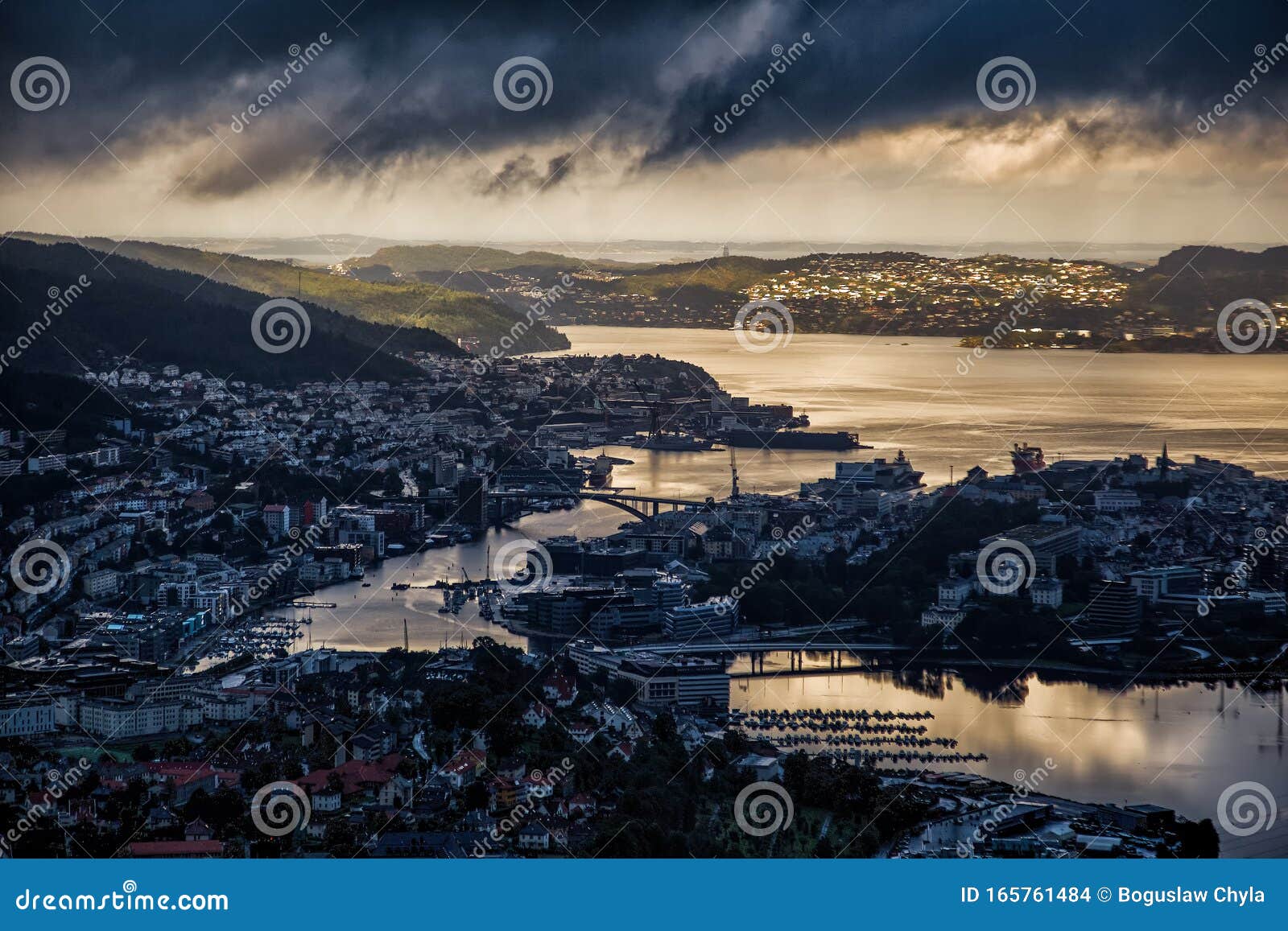 View on Bergen and Harbor from the Mountain Top Stock Photo - Image of ...