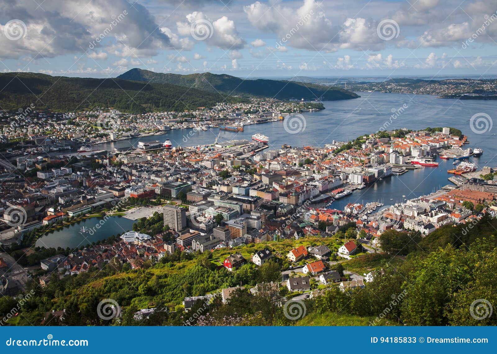 View of Bergen from the Viewpoint Stock Image - Image of harbour ...
