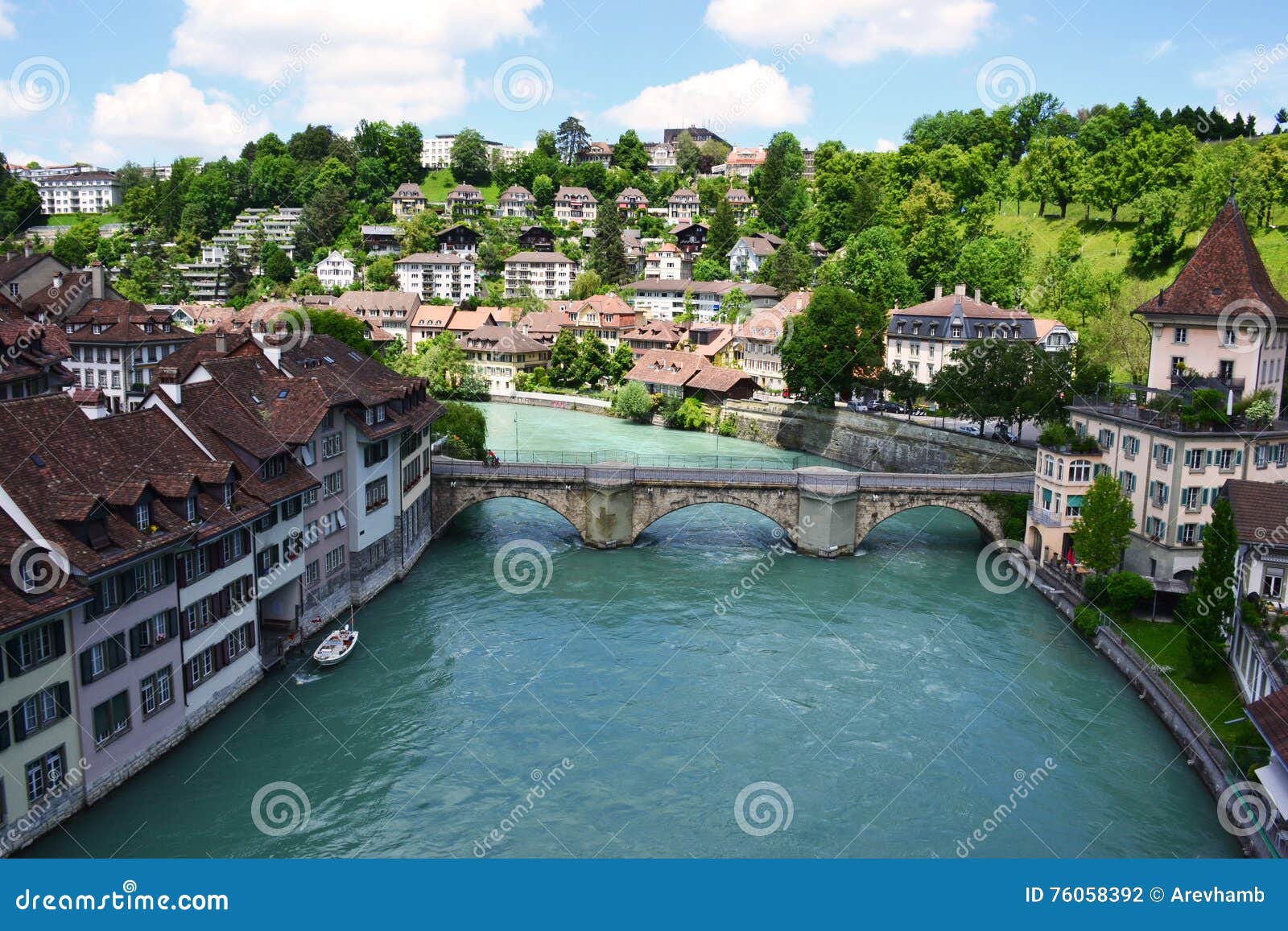 View of Bern and Aare River. Stock Photo - Image of boat, arch: 76058392
