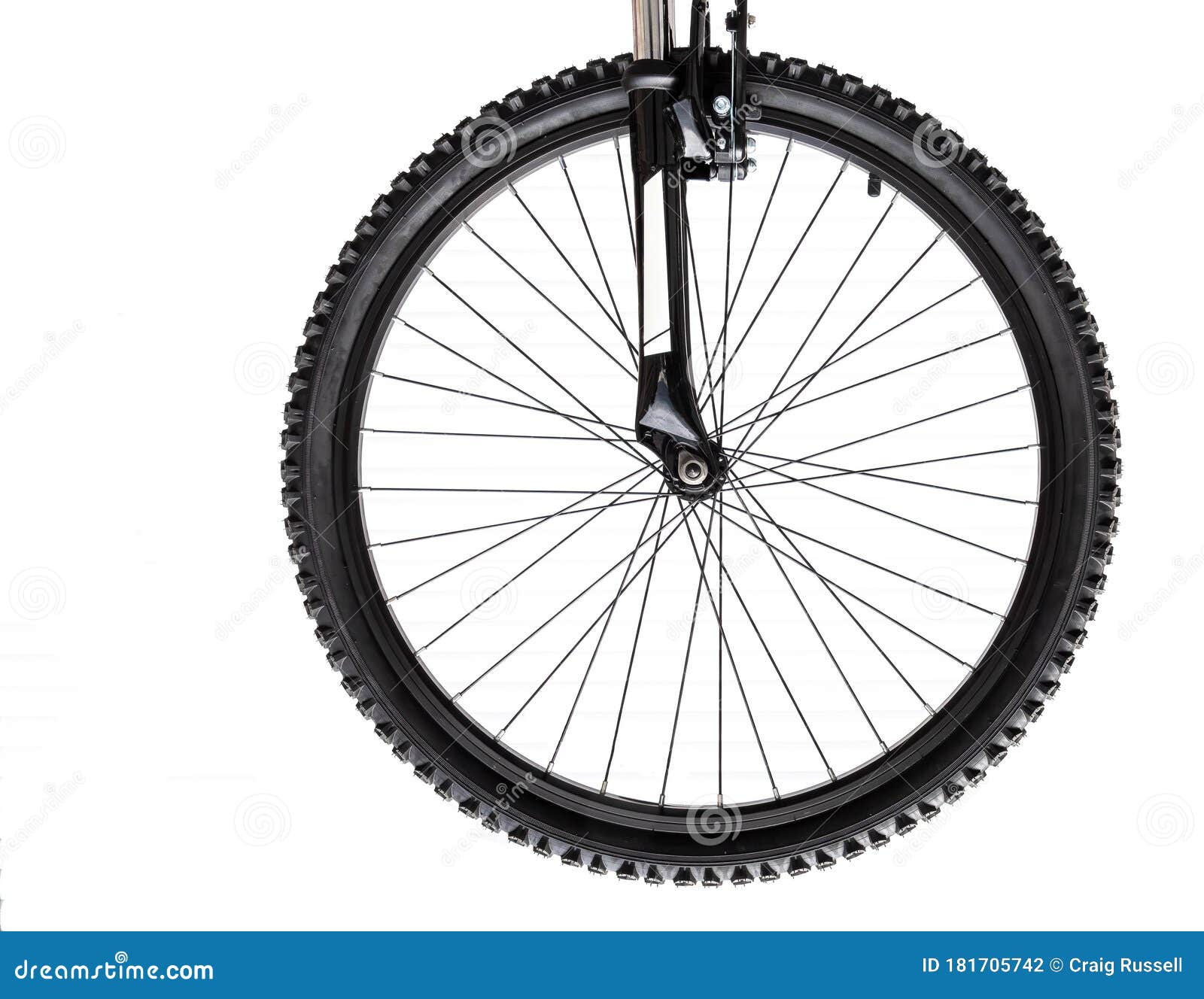 View of a Bicycle Front Wheel Mounted on the Forks Stock Photo - Image ...