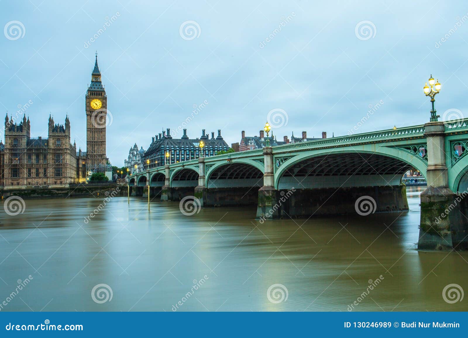 The Bridge, the Tower and the Clock Stock Image - Image of british ...
