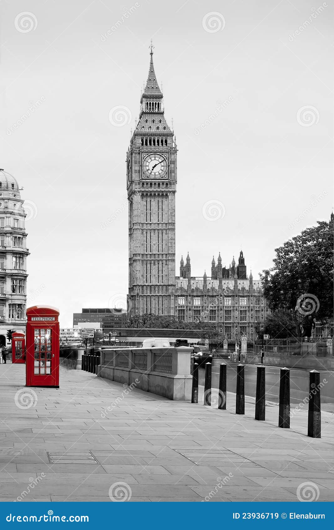 View of Big Ben with Red Phone Booth Stock Image - Image of historical ...