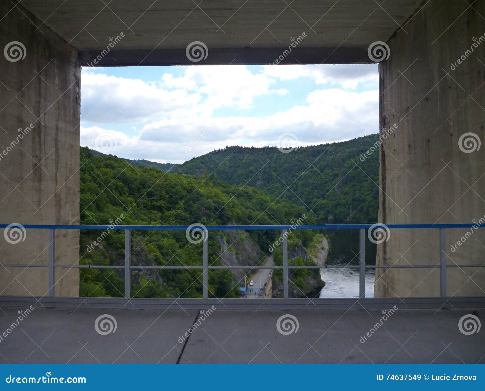 View through Big Concrete Window on a Dam Stock Image - Image of gray ...