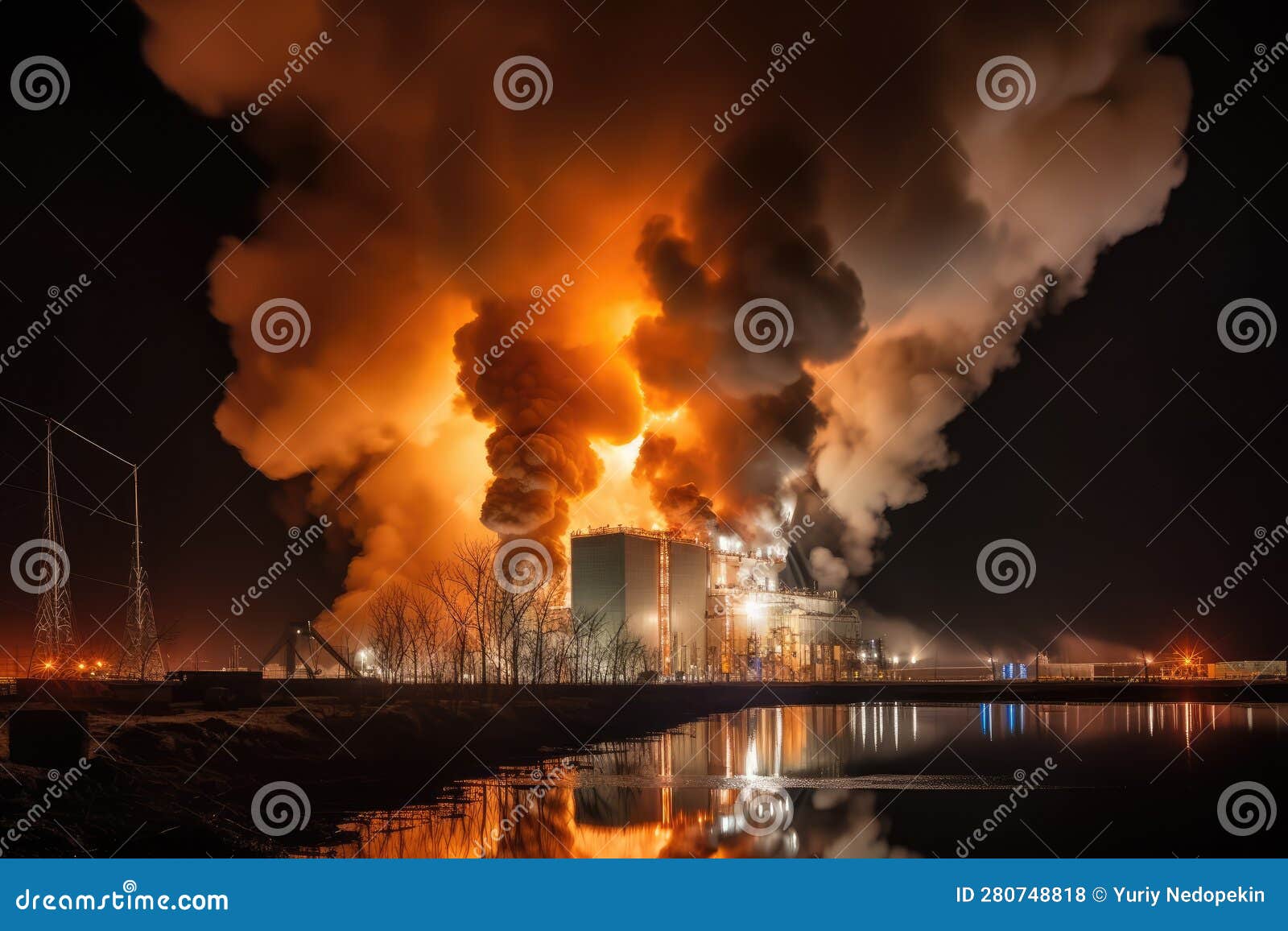 View of Big Explosion and Fire on Power Plant. Generative AI Stock ...