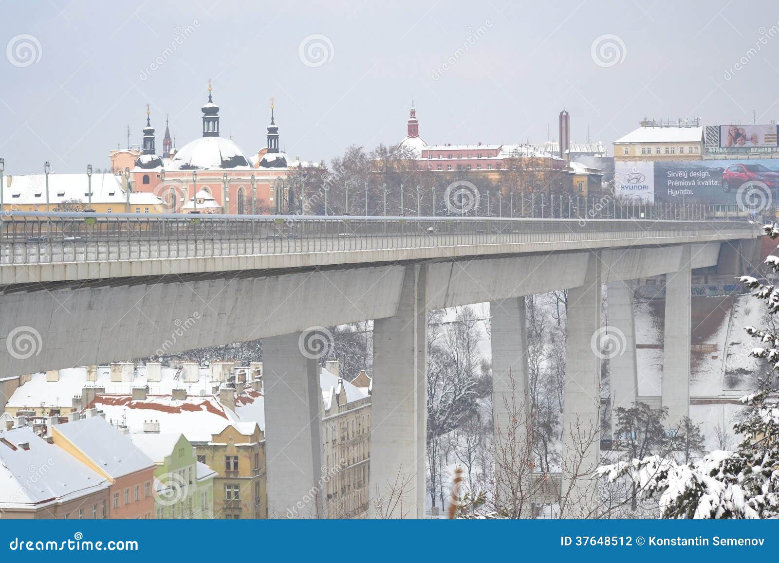View of Big Modern Bridge in Prague Editorial Photography - Image of ...