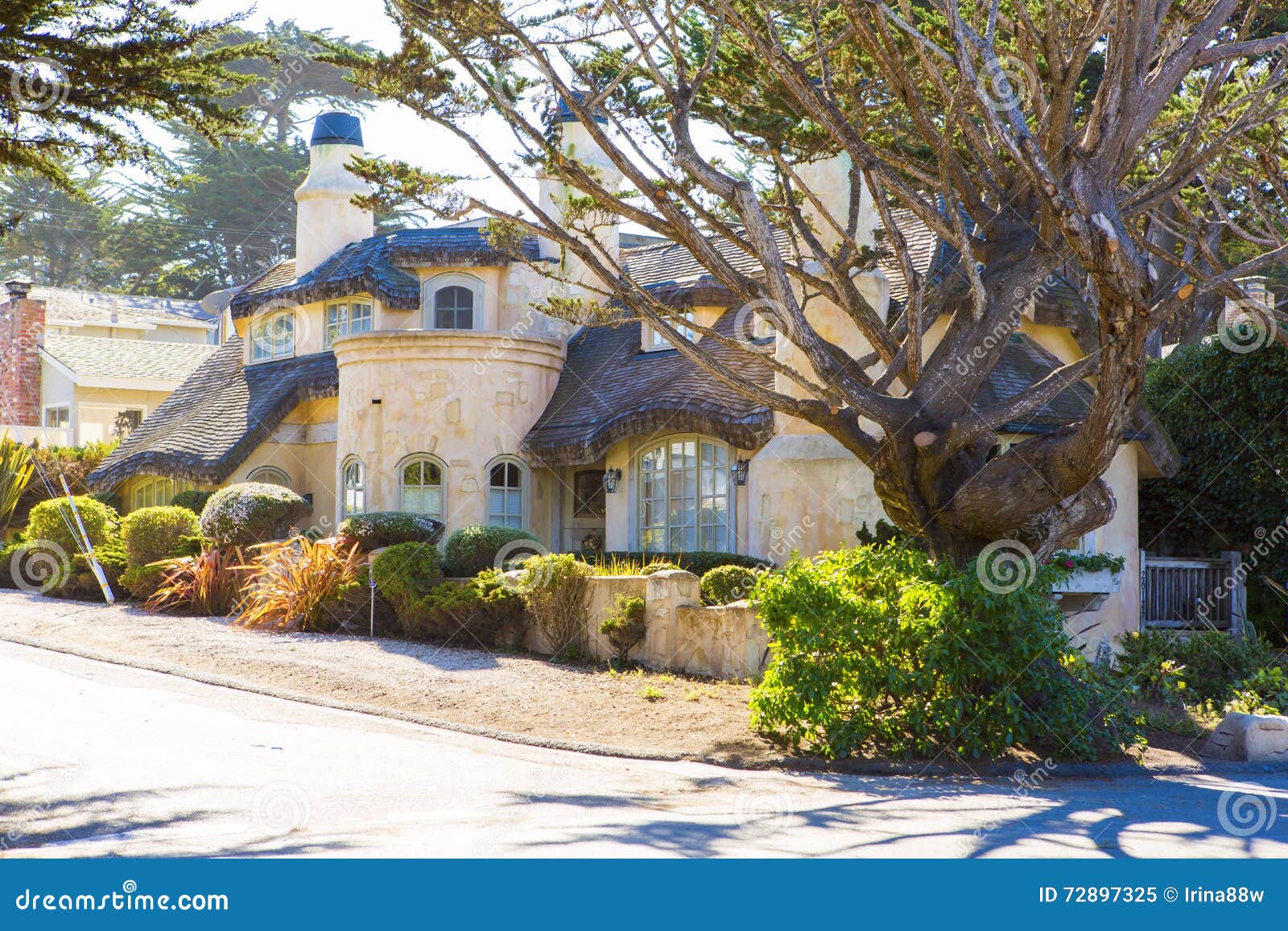 VIew of the Big Stone House with Large Windows Stock Image - Image of ...