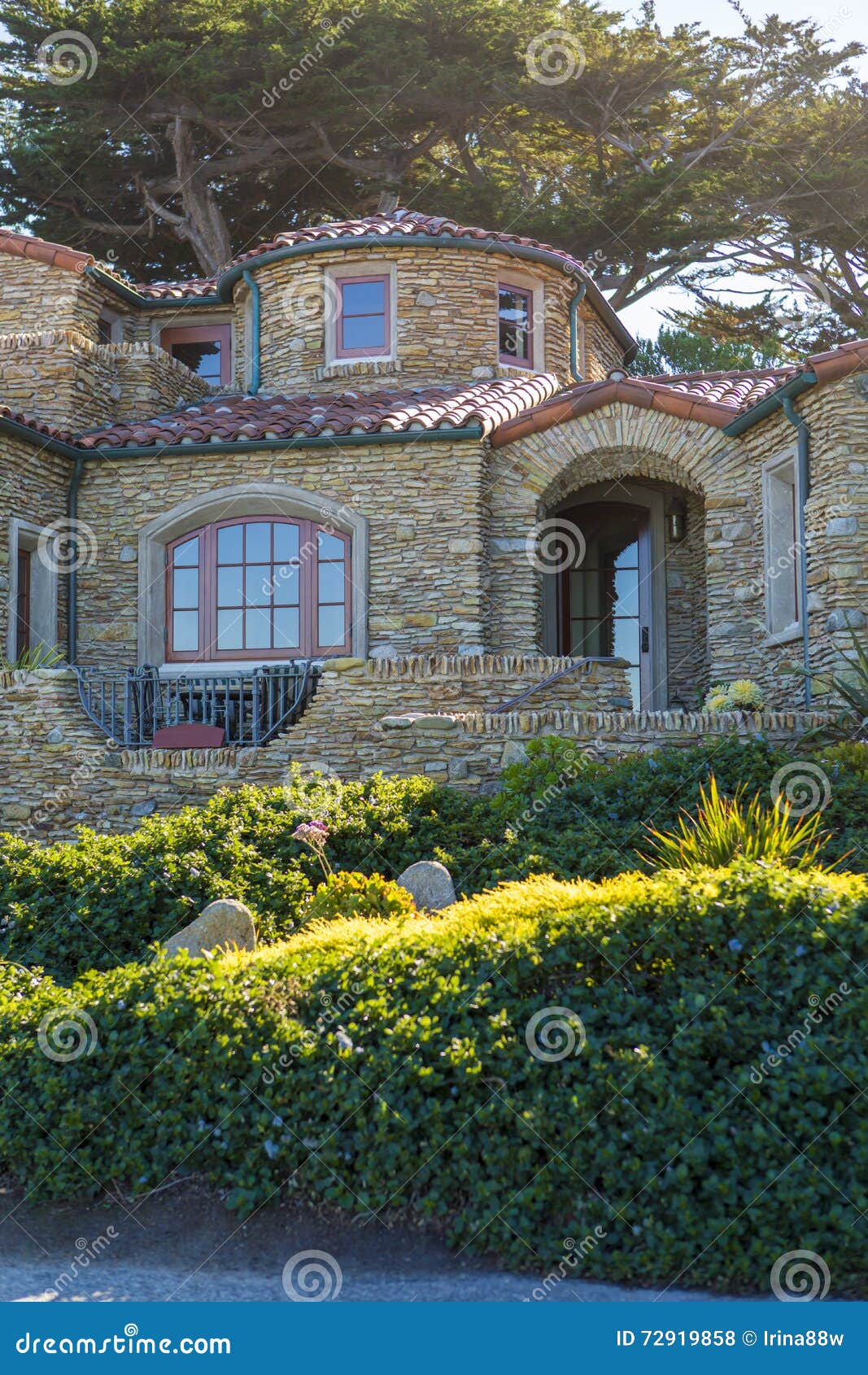 VIew of the Big Stone House with Large Windows Stock Photo - Image of ...