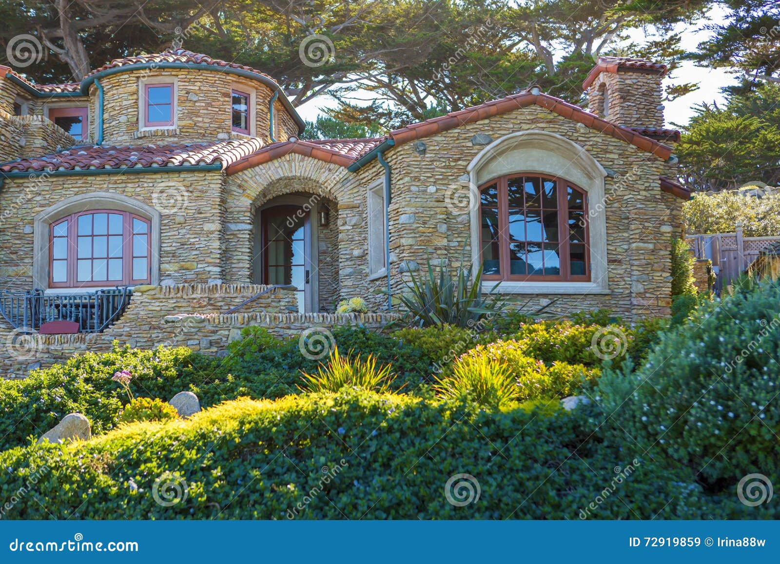 VIew of the Big Stone House with Large Windows Stock Image - Image of ...