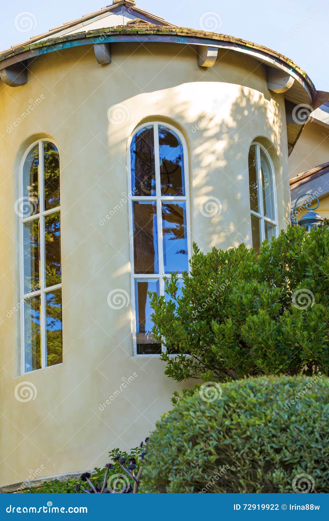 VIew of the Big Stone House with Large Windows Stock Photo - Image of ...