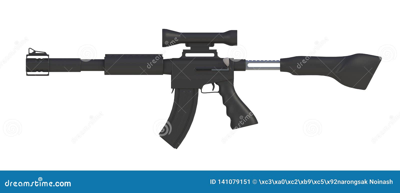 Beside View of Black Automatic Rifle Isolated on White Background Stock ...