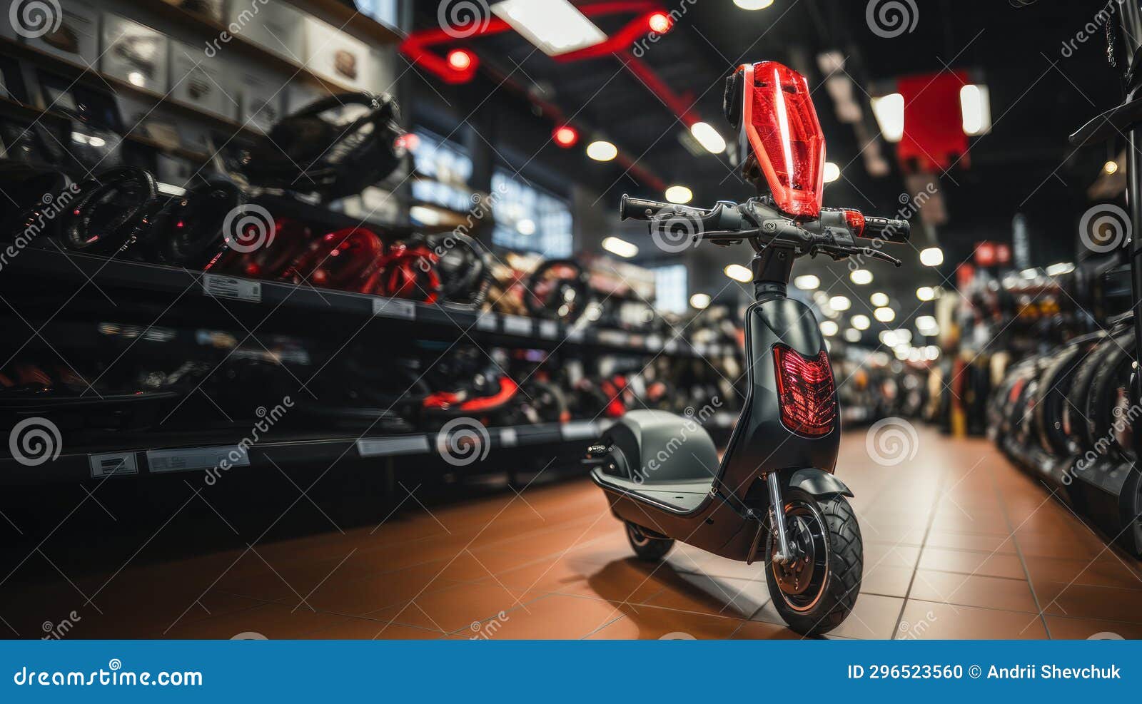 View of Black Scooter with Red Lights in the Store Stock Illustration ...