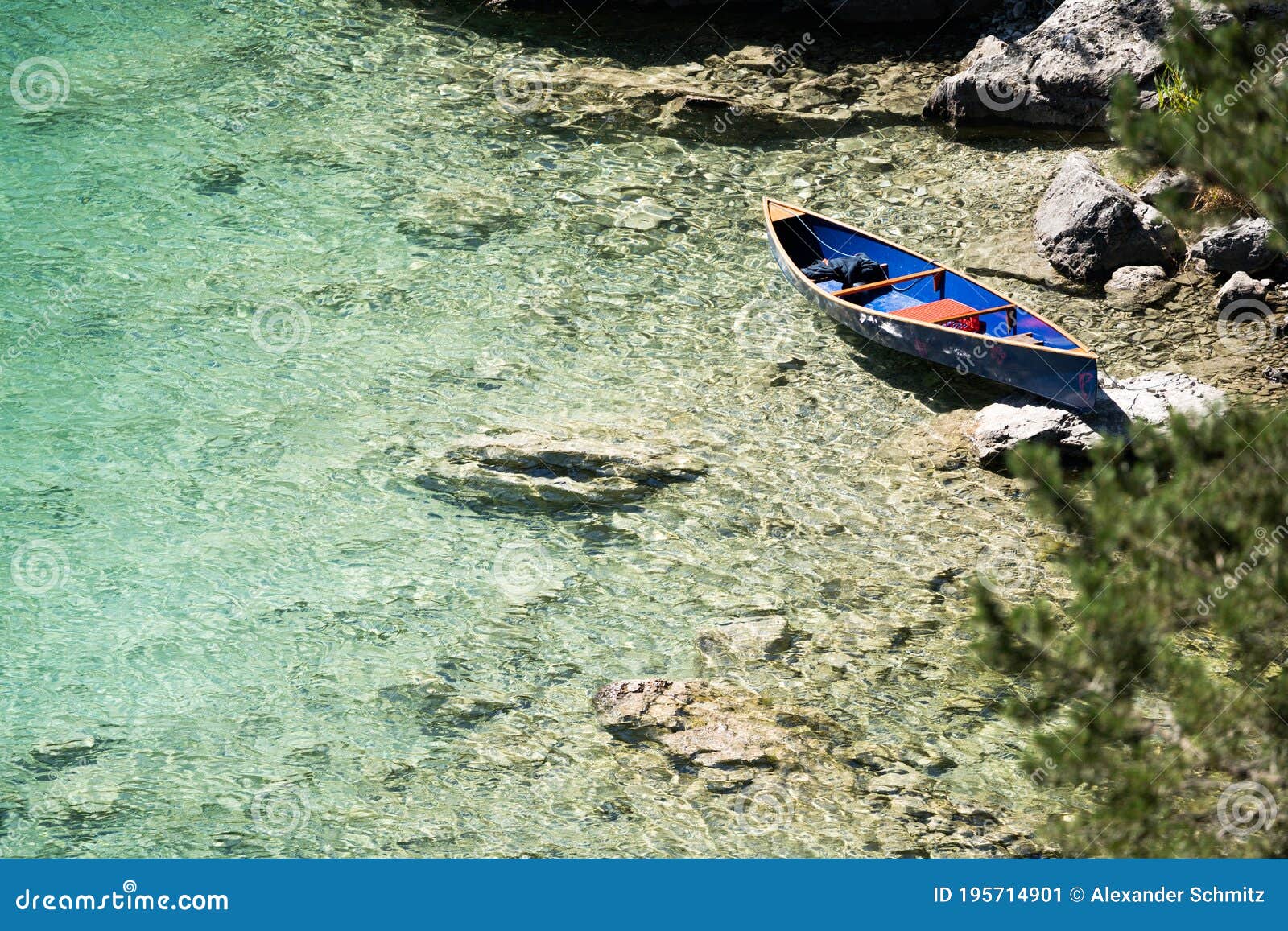 View on Blue Boat at the Eibsee during Summertime Stock Image - Image ...