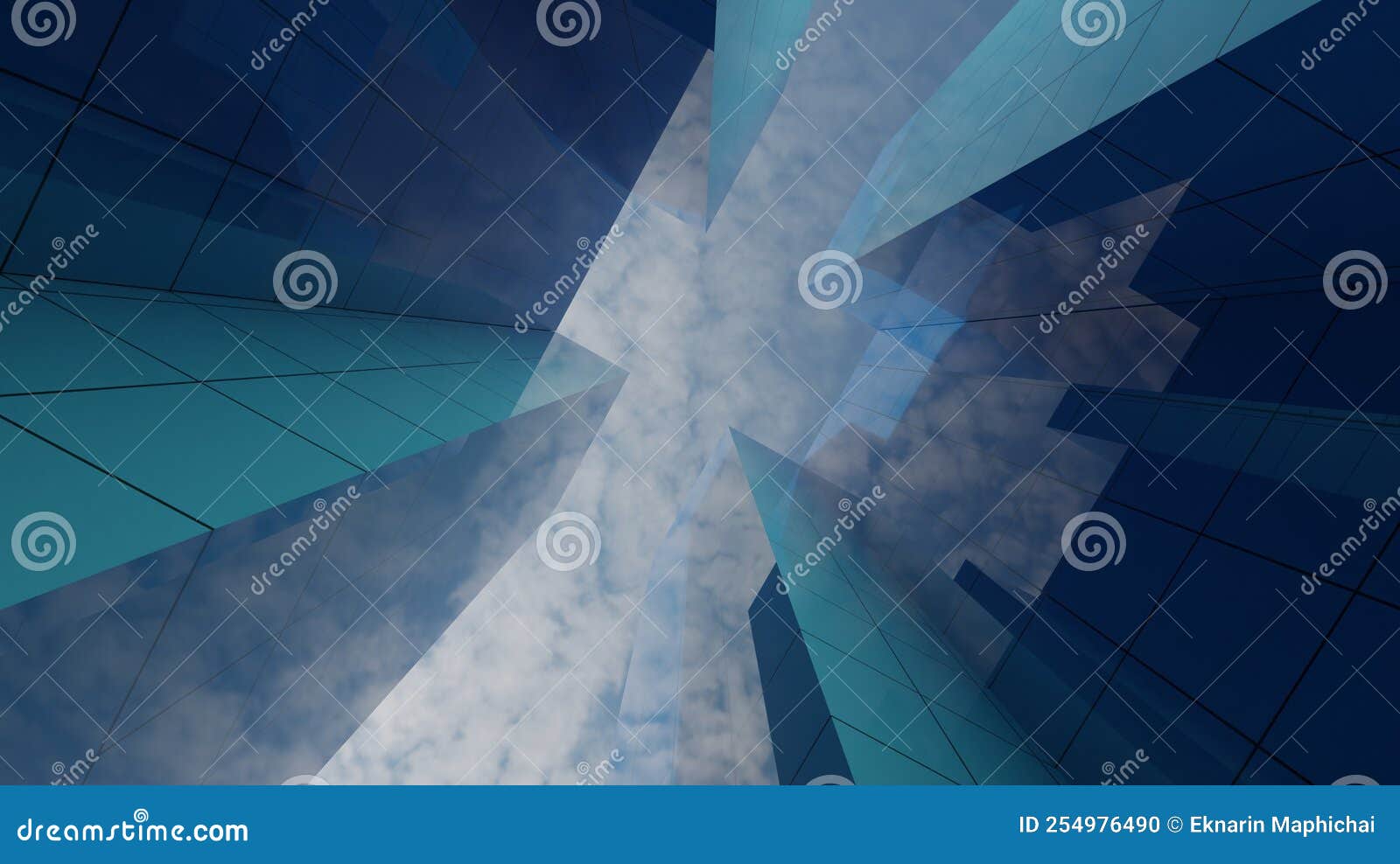 View of Blue Glass Skyscraper Modern Building Render Stock Illustration ...