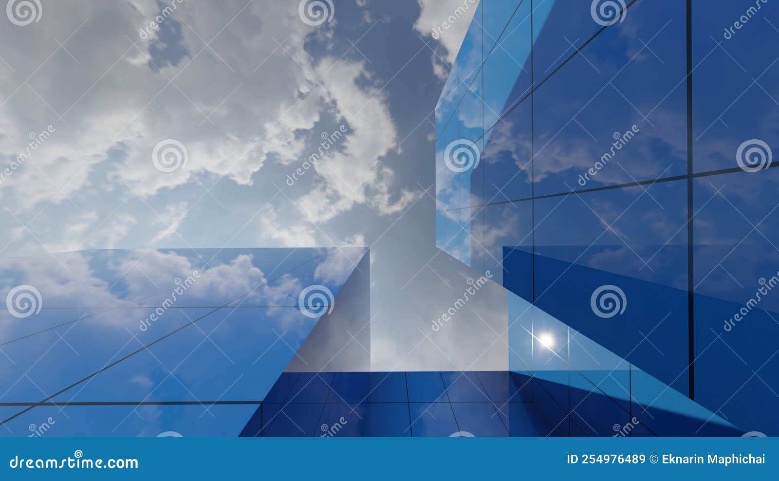 View of Blue Glass Window Modern Building Render Stock Illustration ...