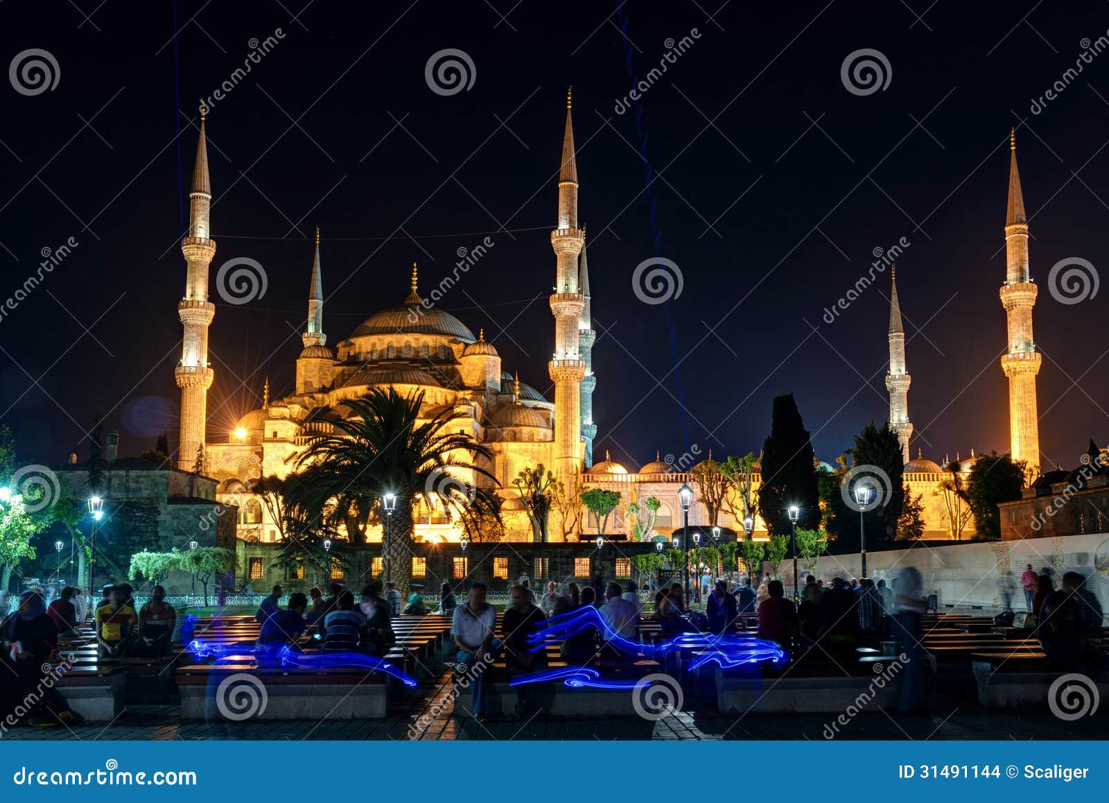 View of the Blue Mosque at Night in Istanbul, Turkey Stock Photo ...