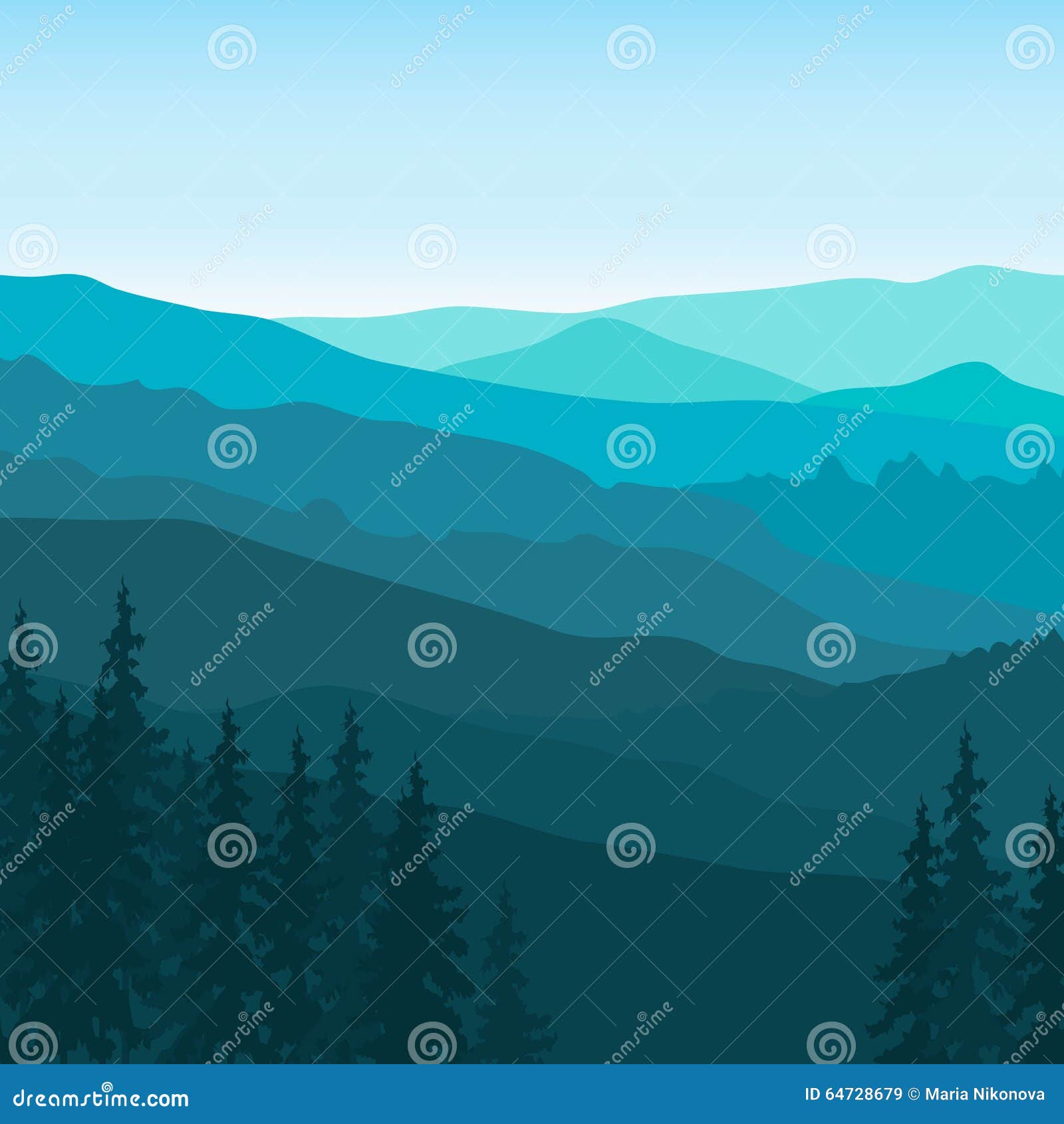 Forest And Mountains And Flying Birds On Background Of Sunrise ...