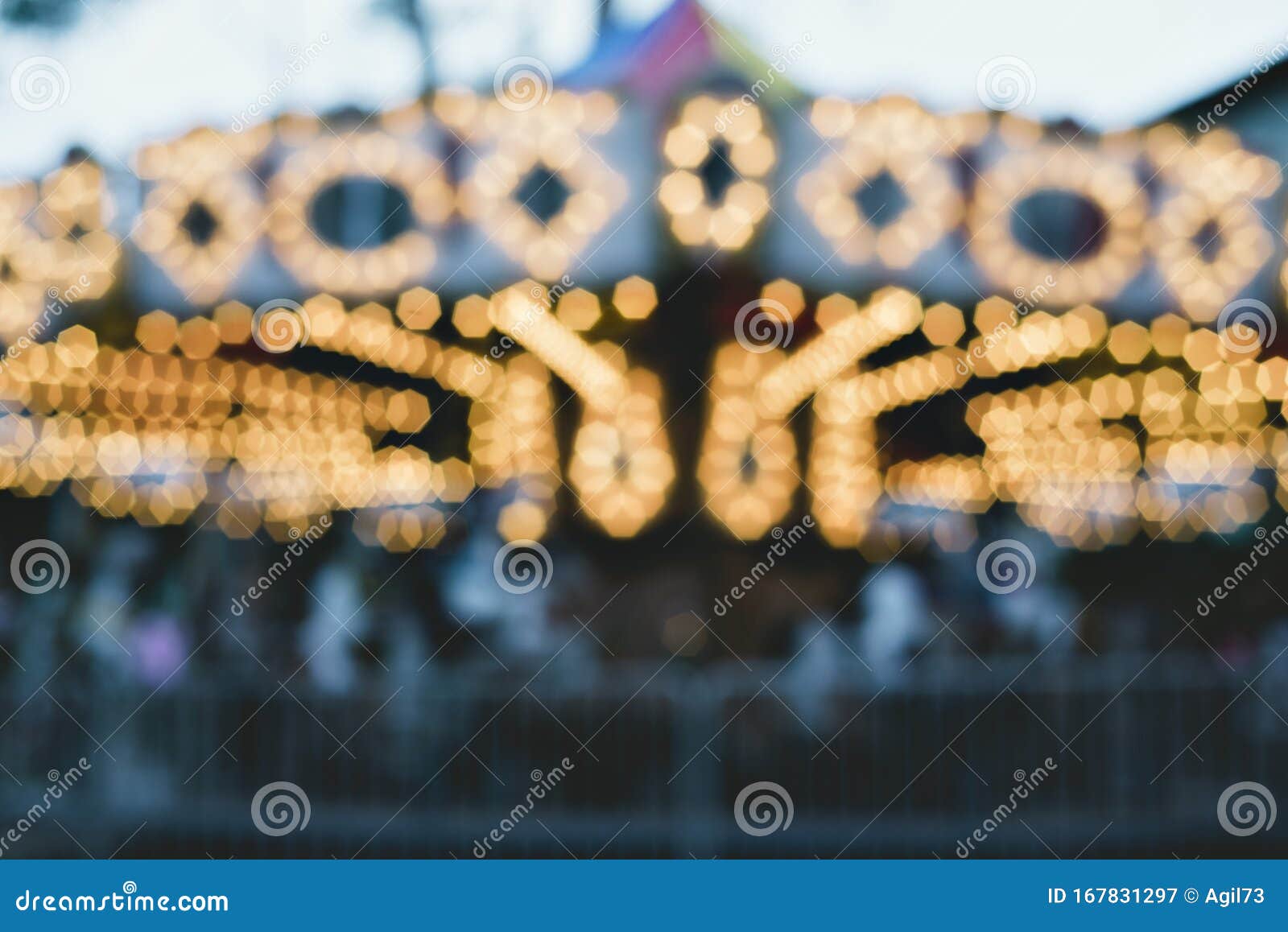View of Blurred Carousel with Lights on - Background - Copy Space Stock ...
