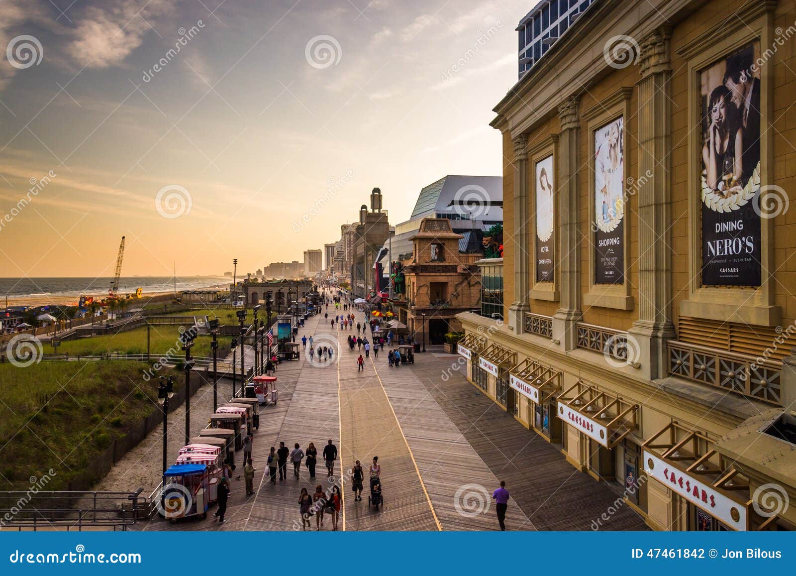 View of the Boardwalk at Sunset, in Atlantic City, New Jersey ...