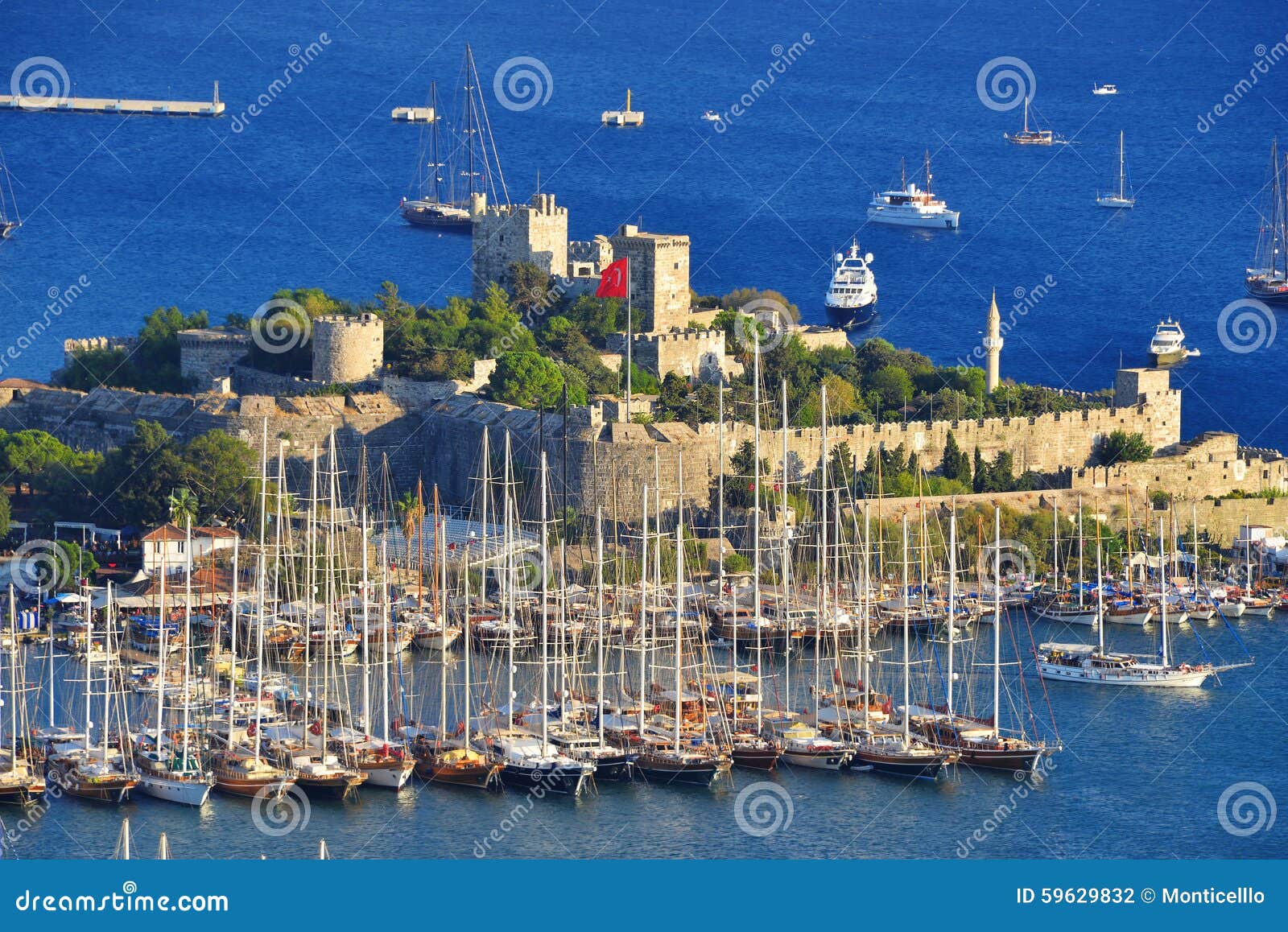 View of Bodrum Harbor and Castle of St. Peter Stock Photo - Image of ...