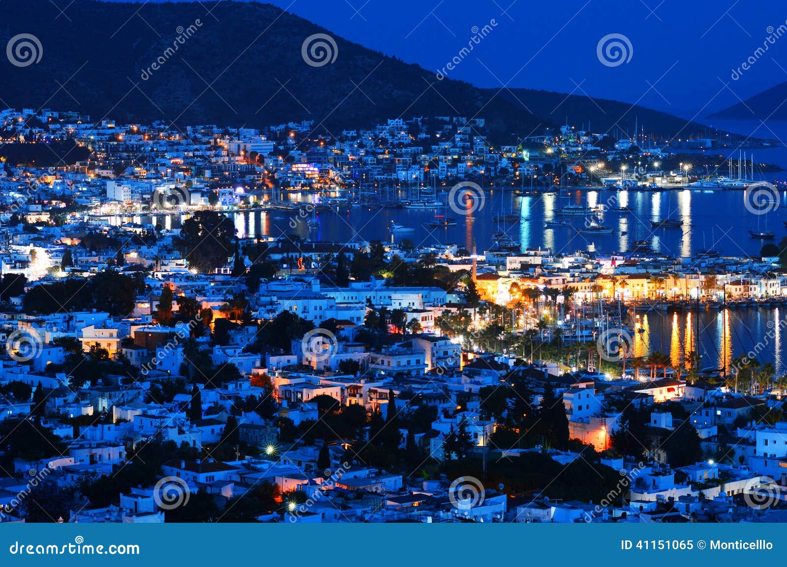 View of Bodrum Harbor by Night. Turkish Riviera Stock Image - Image of ...