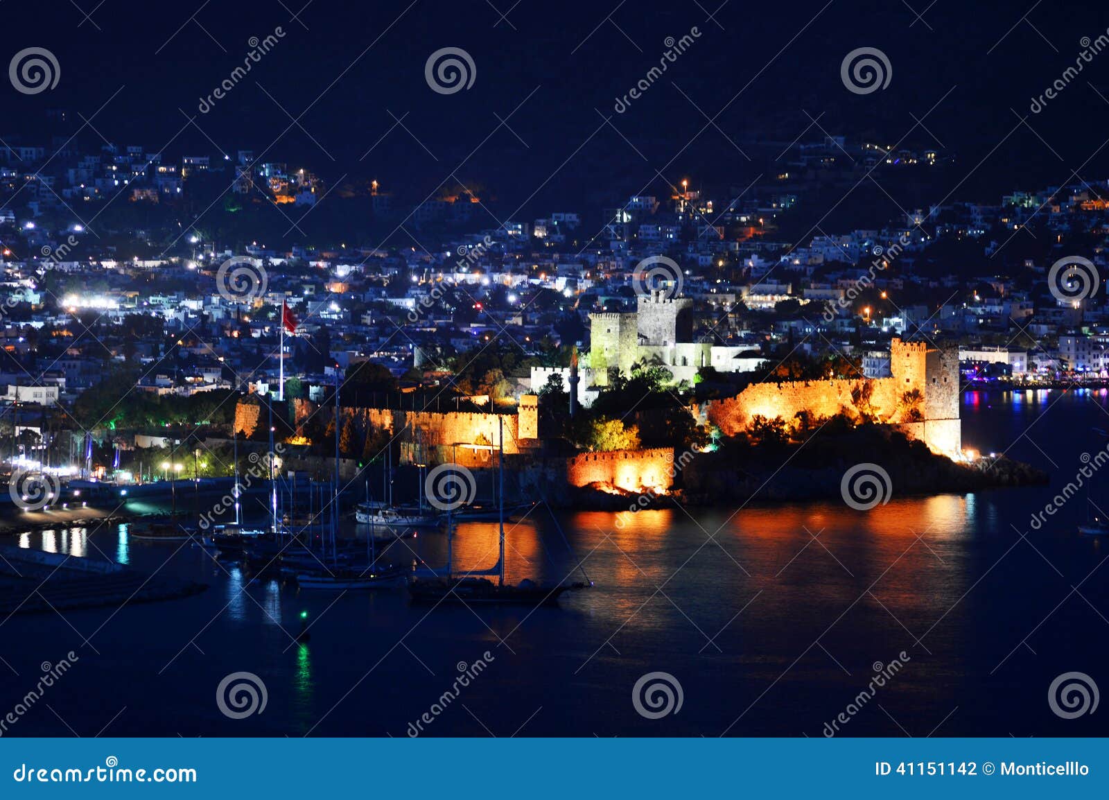 View of Bodrum Harbor by Night. Turkish Riviera Stock Photo - Image of ...