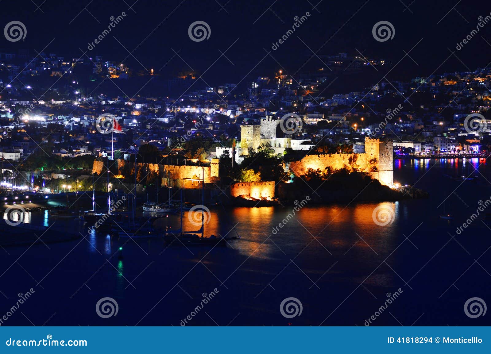View of Bodrum Harbor by Night. Turkish Riviera Stock Photo - Image of ...