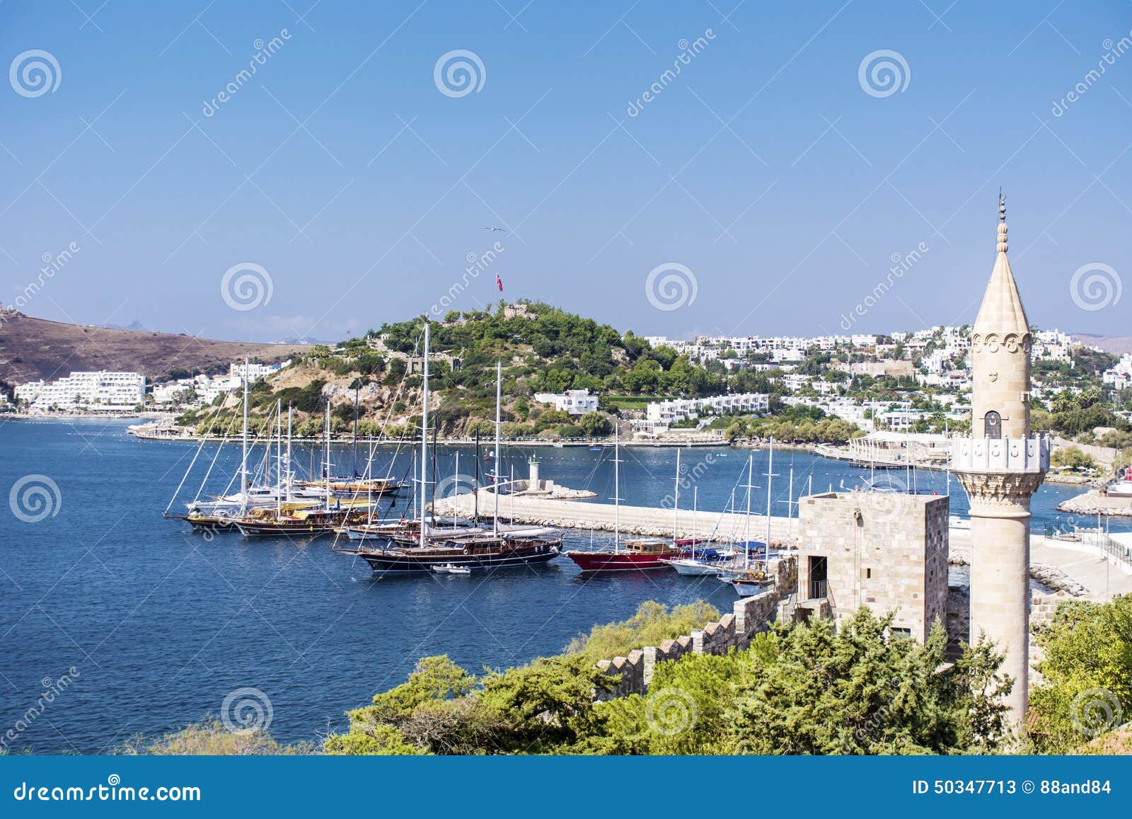 View of Bodrum in Turkey, on the Aegean Sea. Stock Image - Image of ...