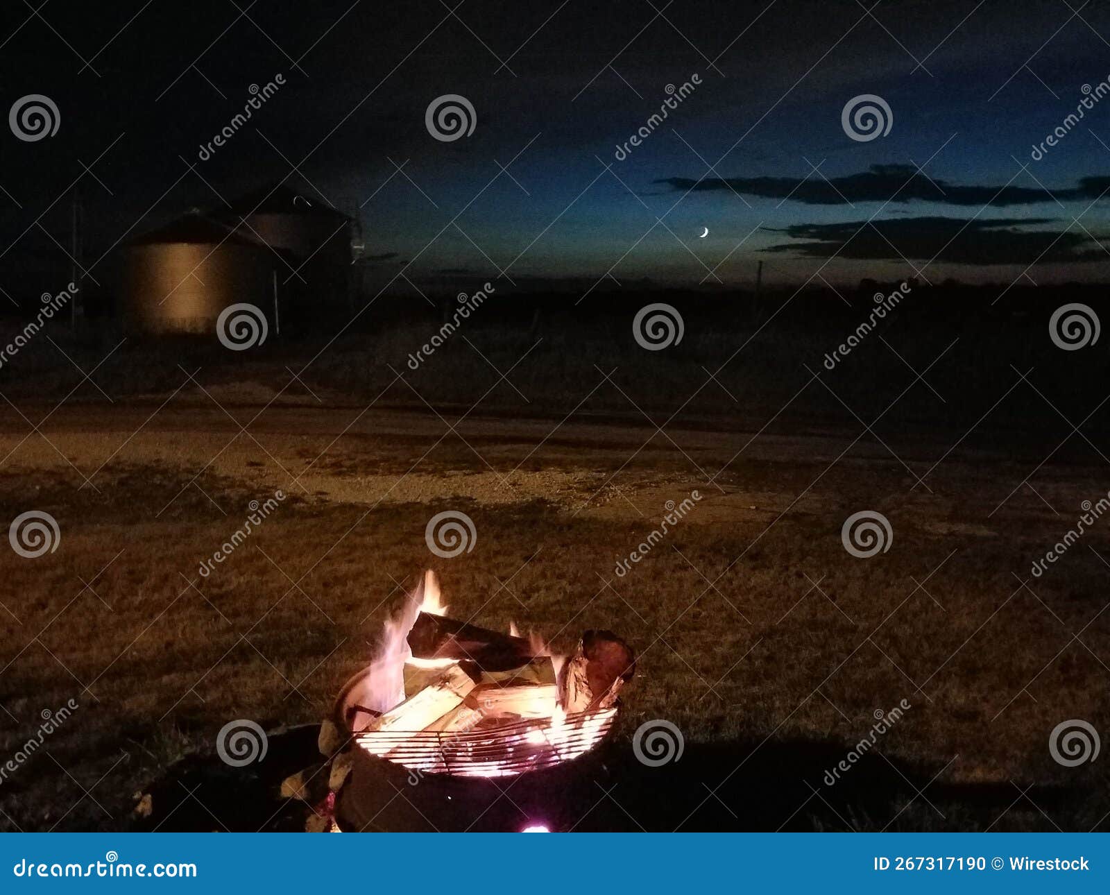 View of a Bonfire in the Field at Night Stock Photo - Image of nature ...
