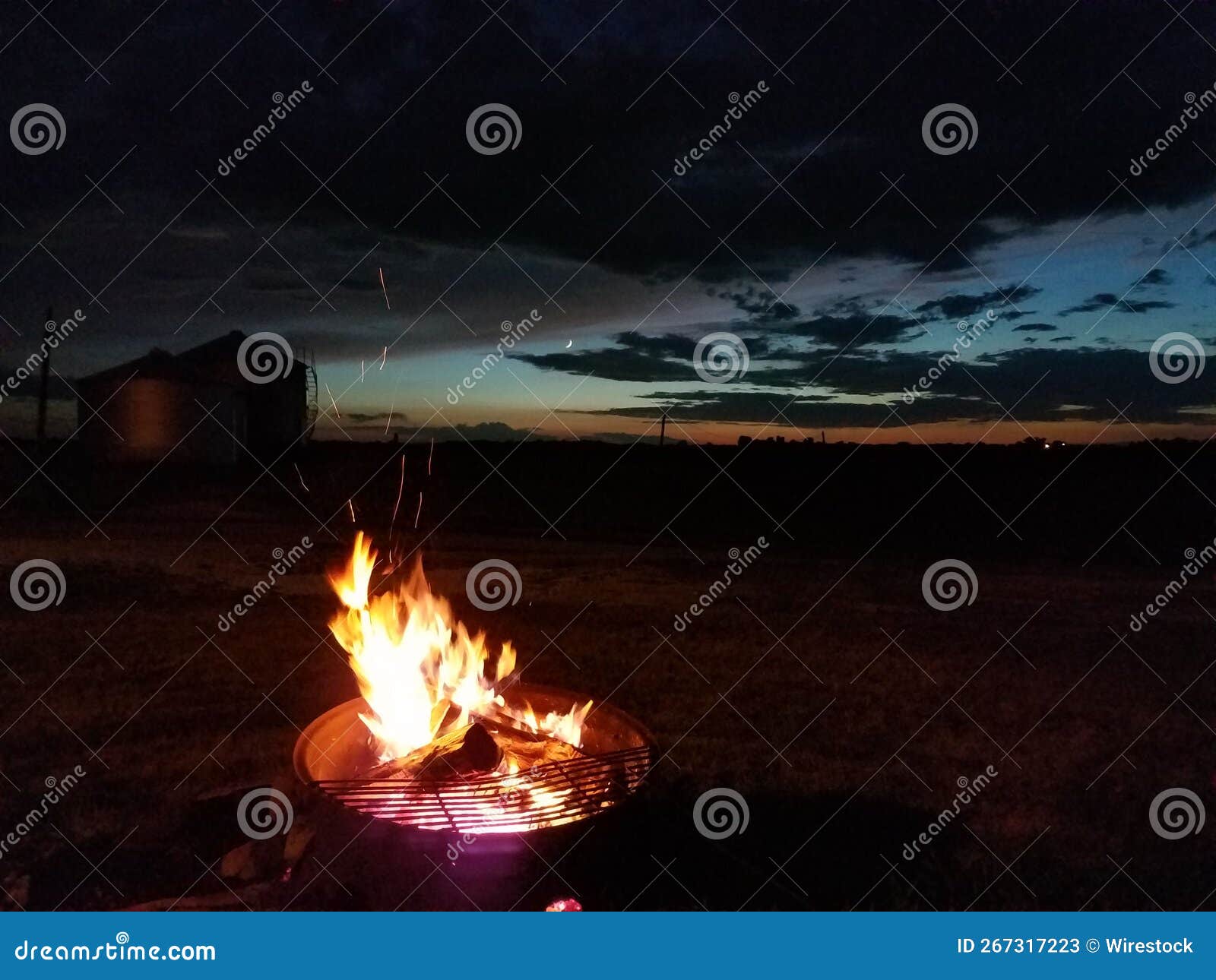 View of a Bonfire in the Field at Night Stock Image - Image of nature ...