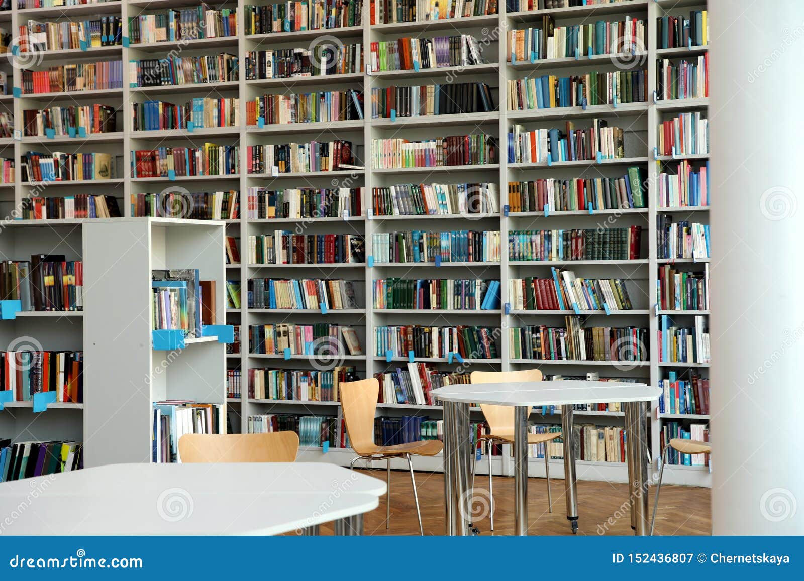 View of Bookshelves and Tables Stock Image - Image of learn ...