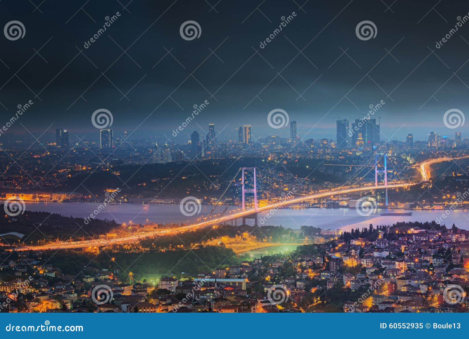View of Bosphorus Bridge at Night Istanbul Stock Image - Image of city ...