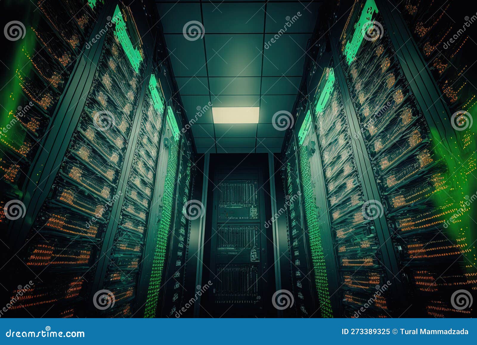 View from the Bottom of a Data Center Server Rack with a Field ...