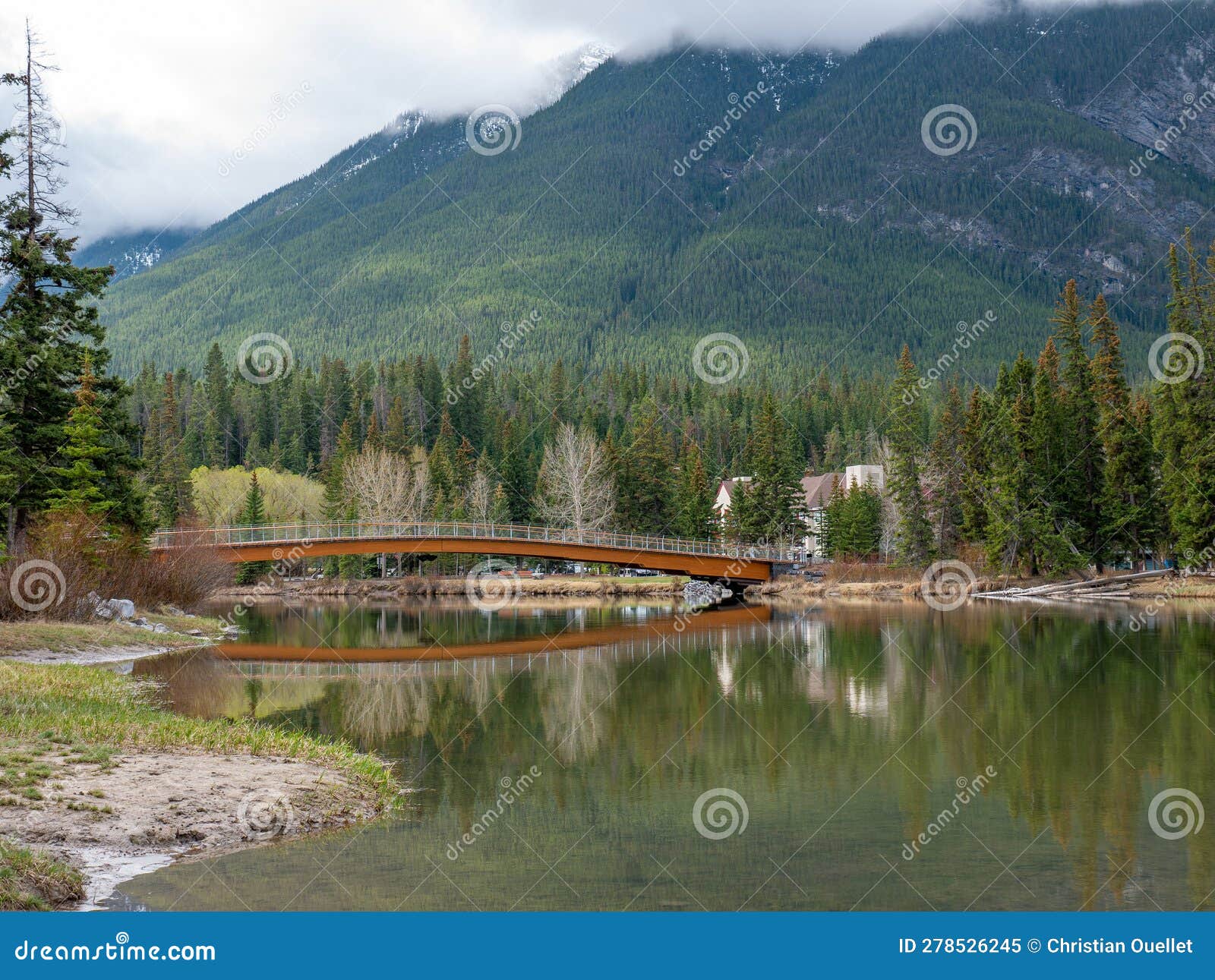 View on the Bow River Pedestrain Bridge Banff, Alberta, Canada Stock ...