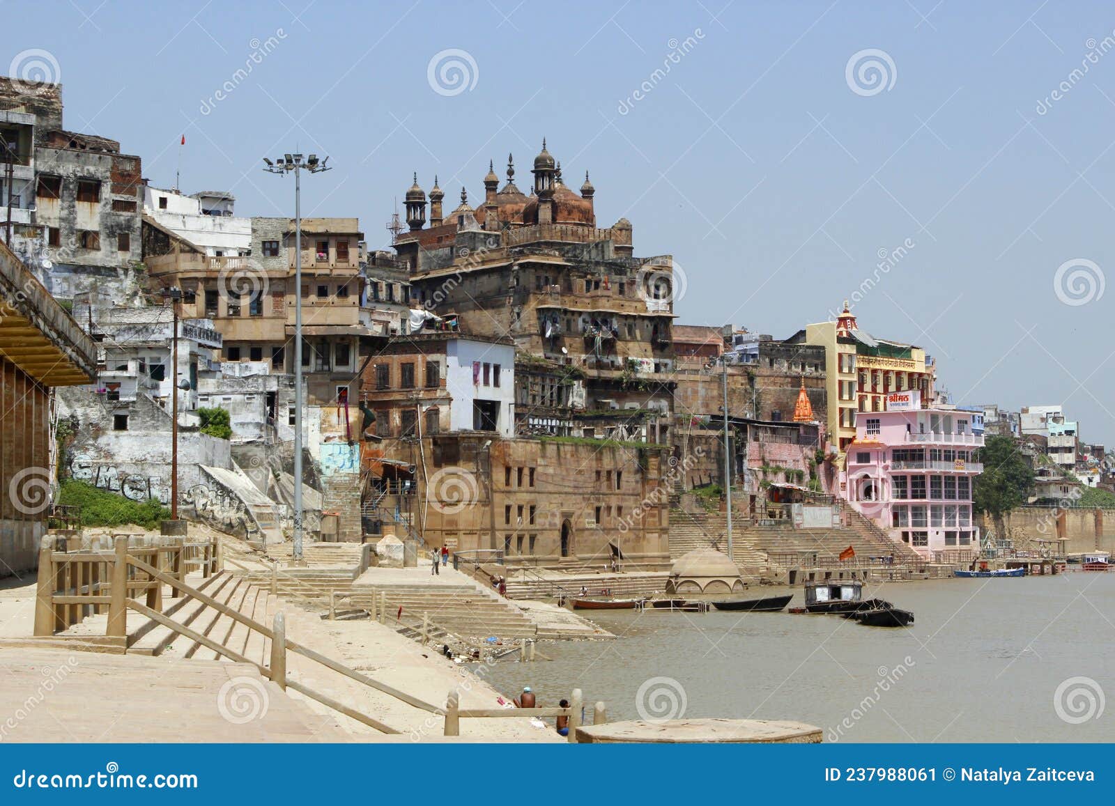 View of Brahma Ghat. Varanasi, India Stock Image - Image of water ...